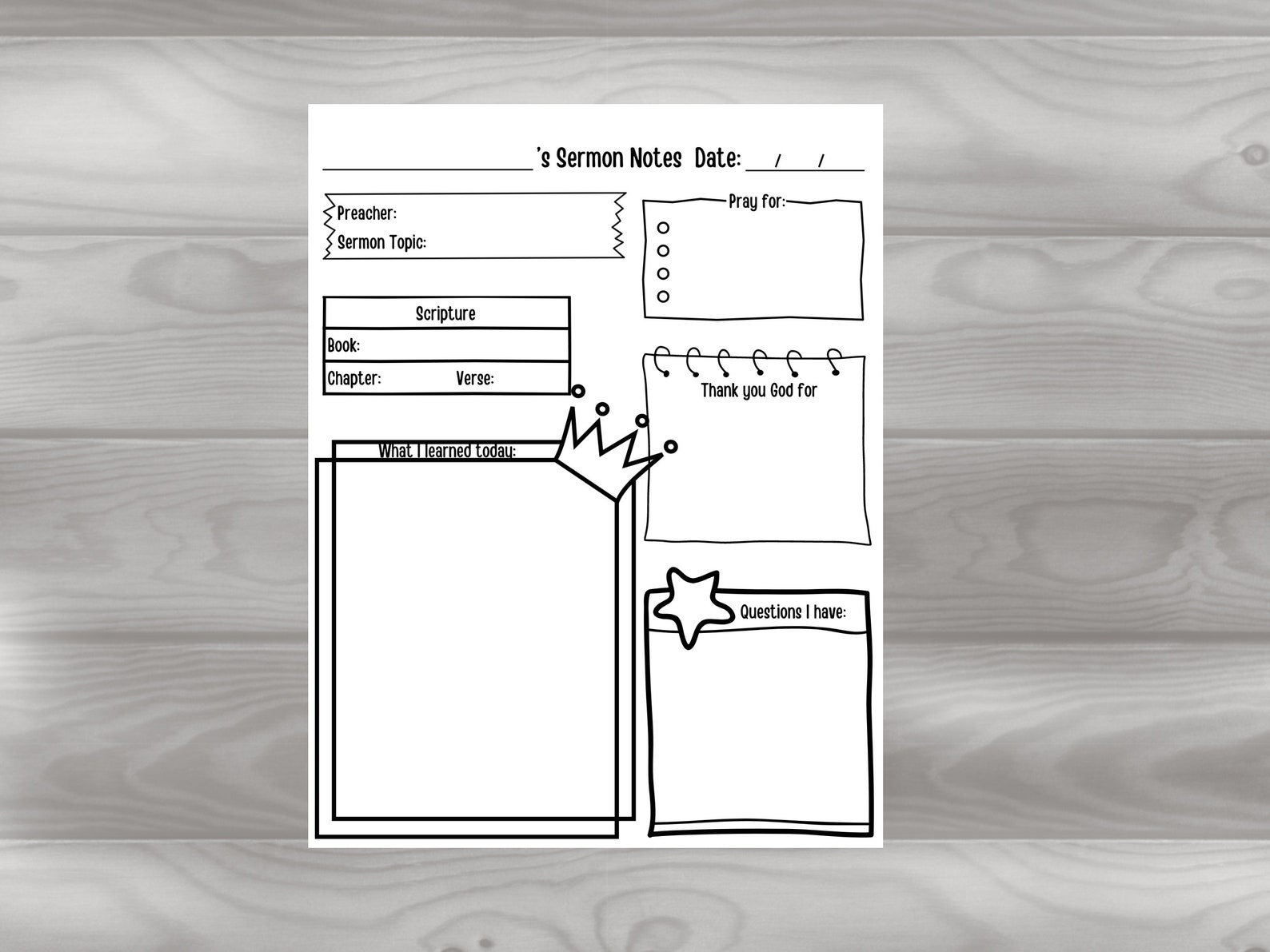 Sermon Notes, Digital Sermon Notes Template, Church Notes, Worship ...