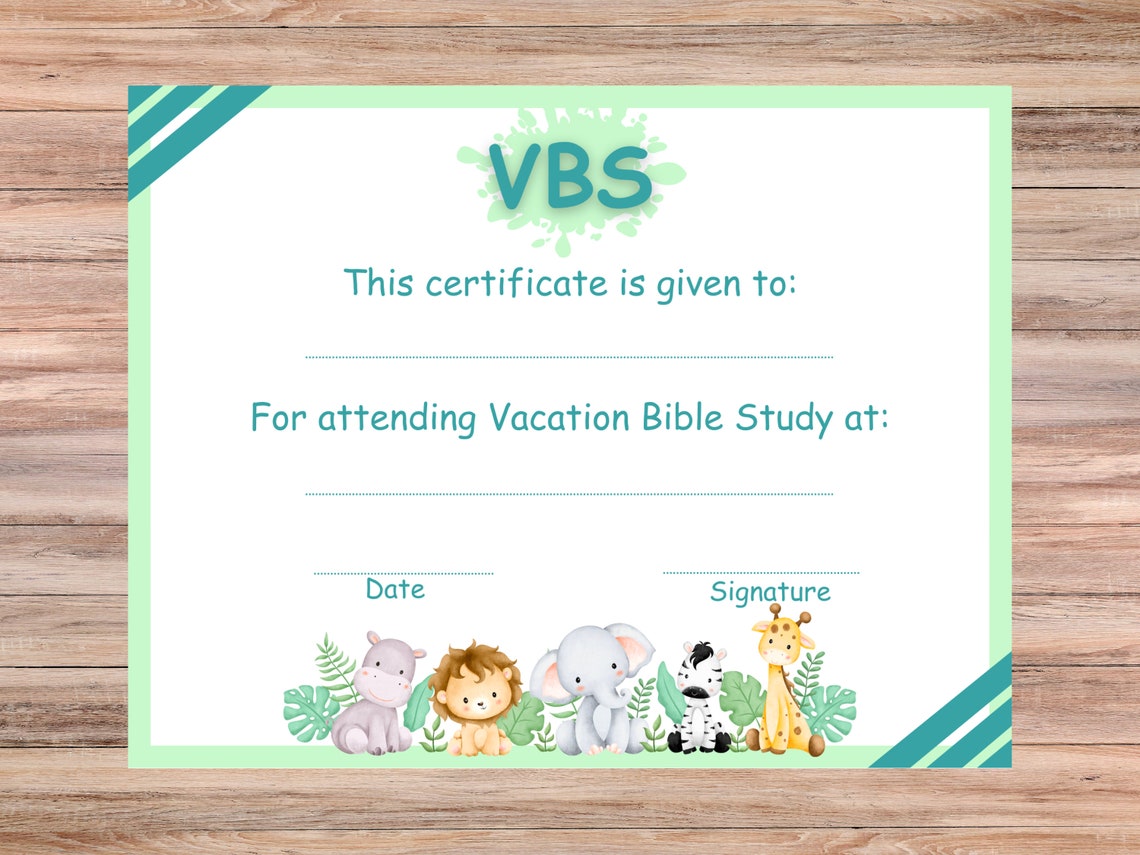 Vacation Bible School Certificate, Jungle Vbs Certificate, Animal Vbs ...