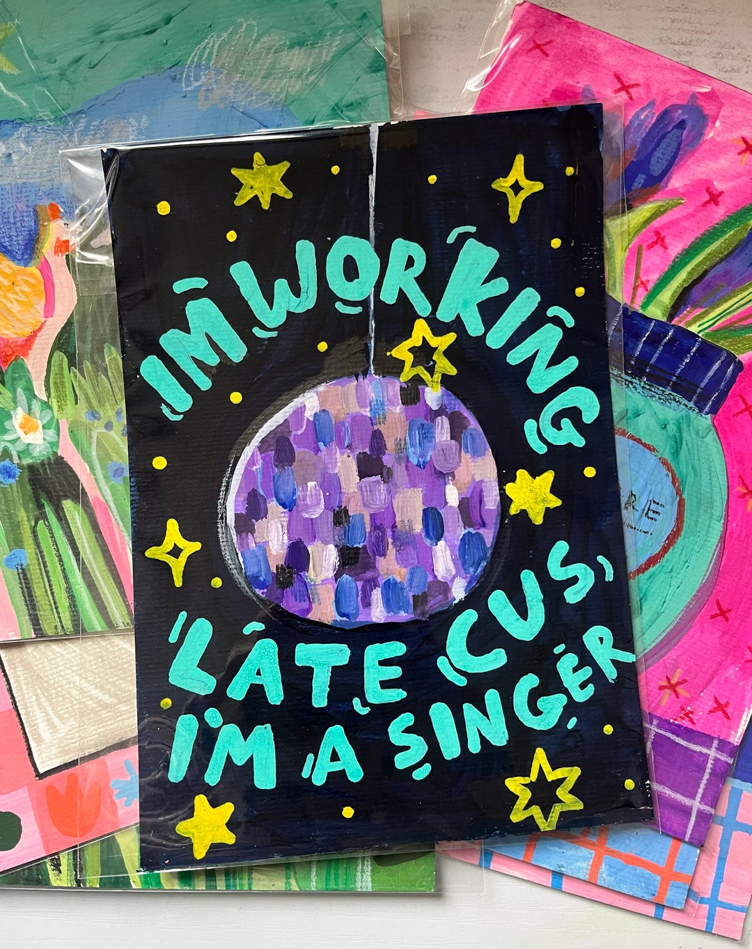 Espresso Sabrina Carpenter A5 Painting, Gouache Disco Ball Painting ...