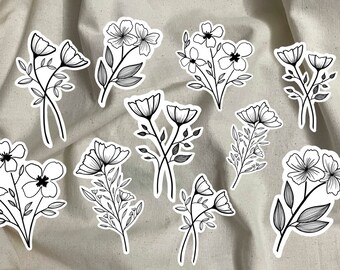 Black and White Flower Sticker - Etsy