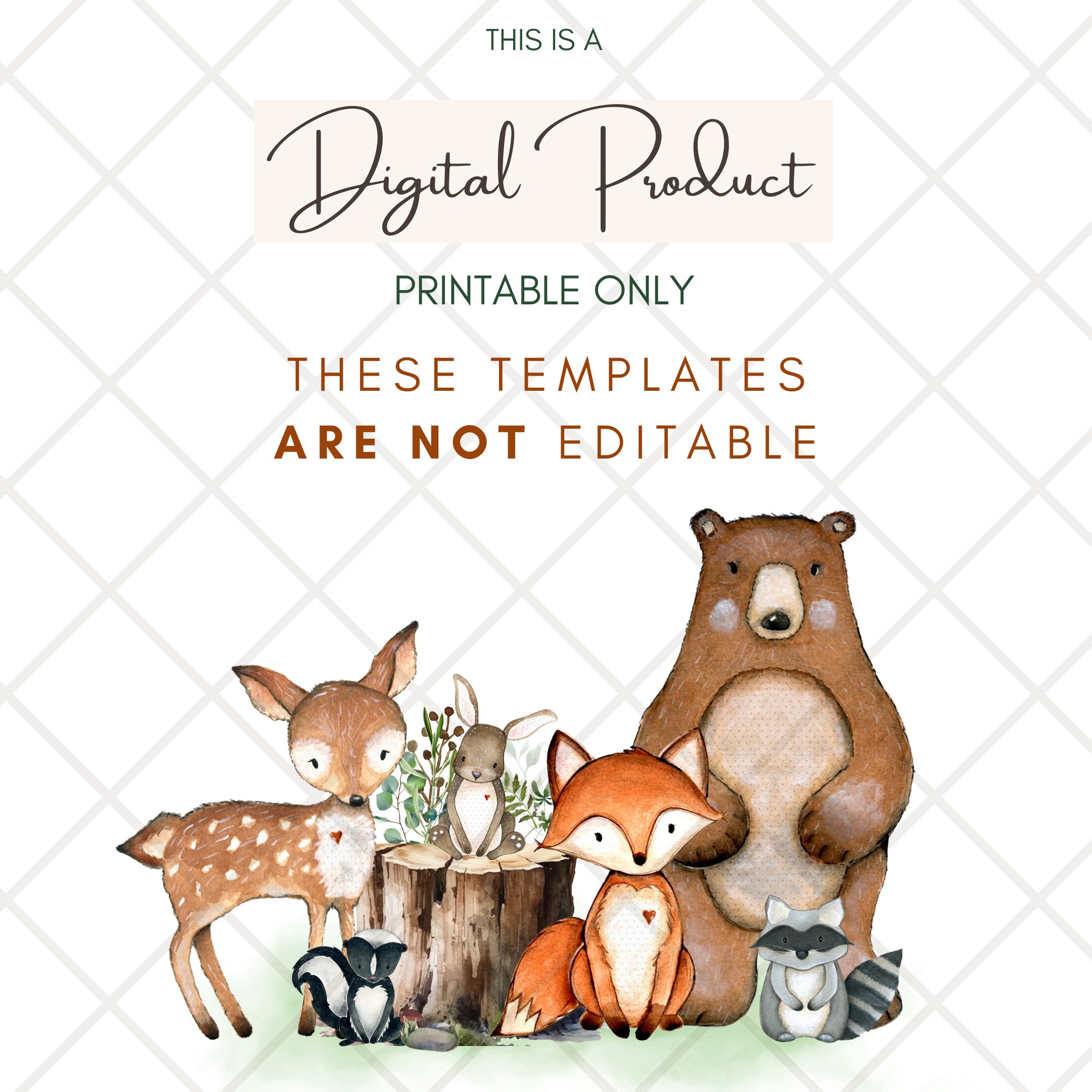 Woodland Animals Baby Shower Game Bundle, Digital Template, Forest ...