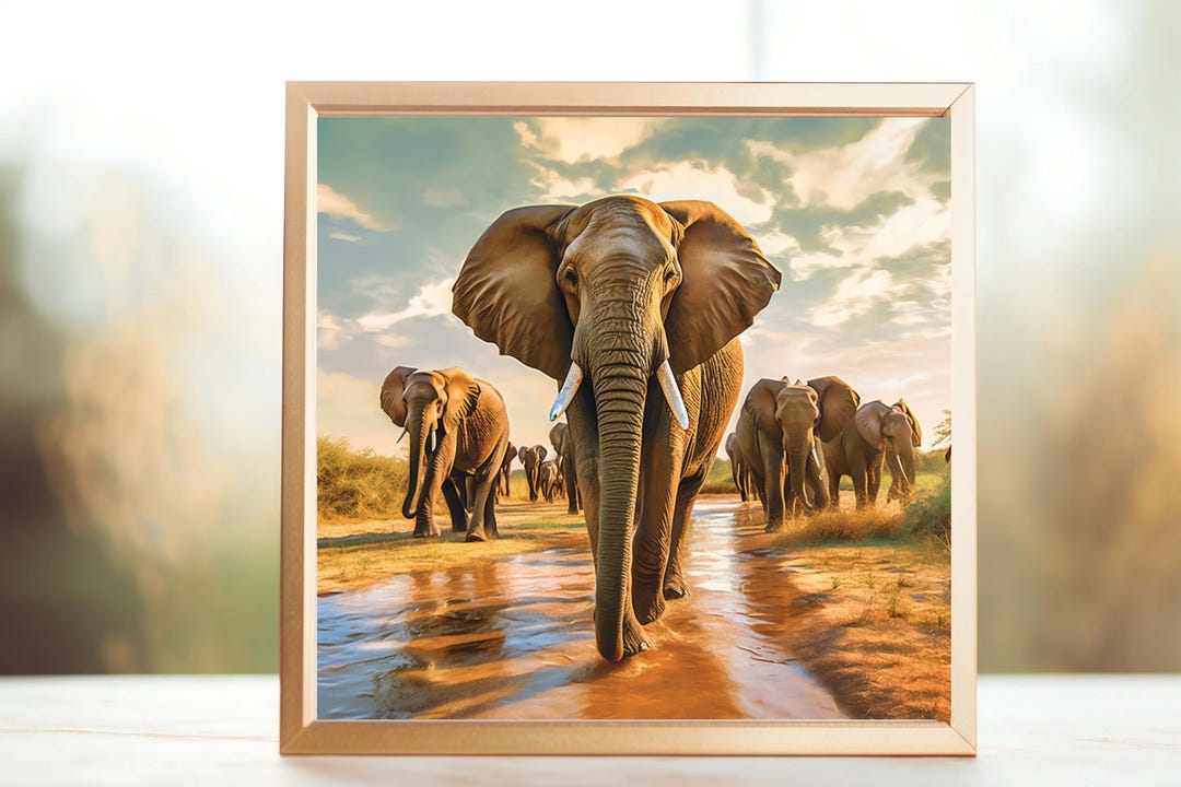 Elephant Mud March Print: African Savannah Wall Art (digital Download ...