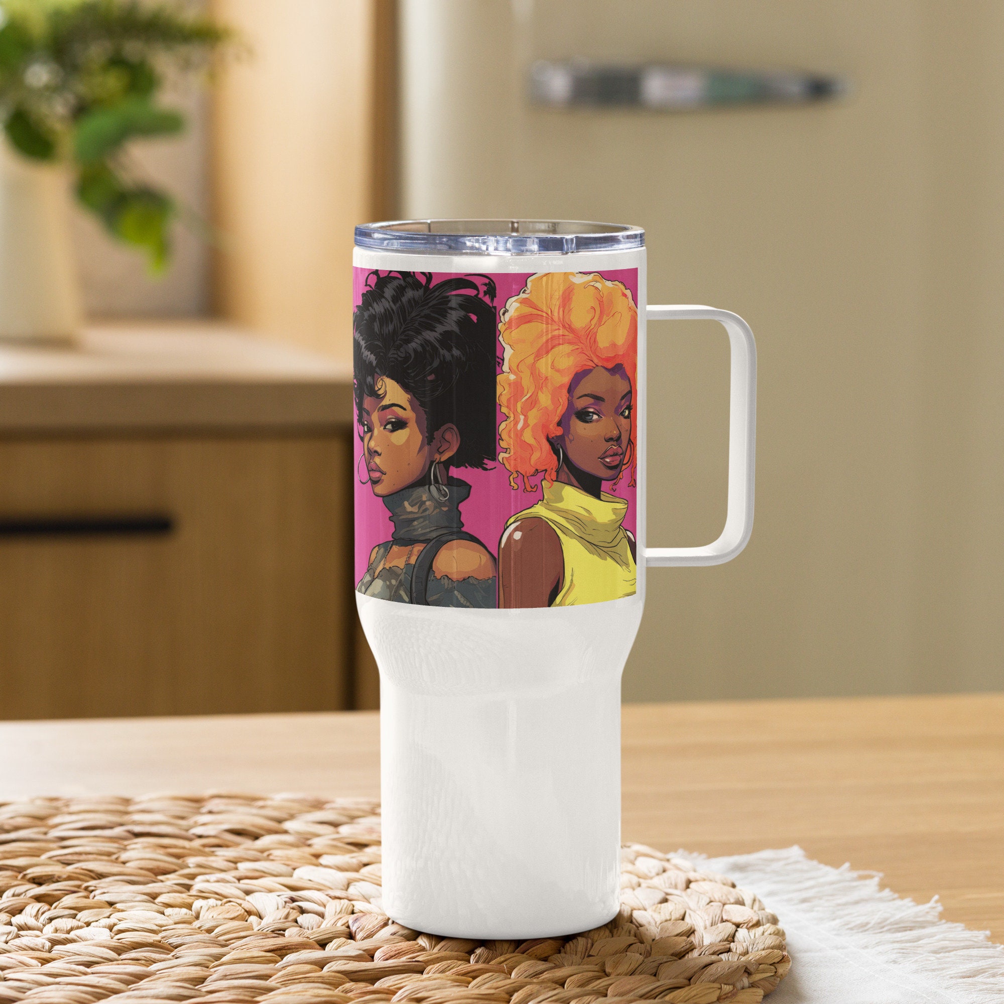 Afro Mugs, Black Girl Magic, Black Woman Travel Mugs With Handle ...
