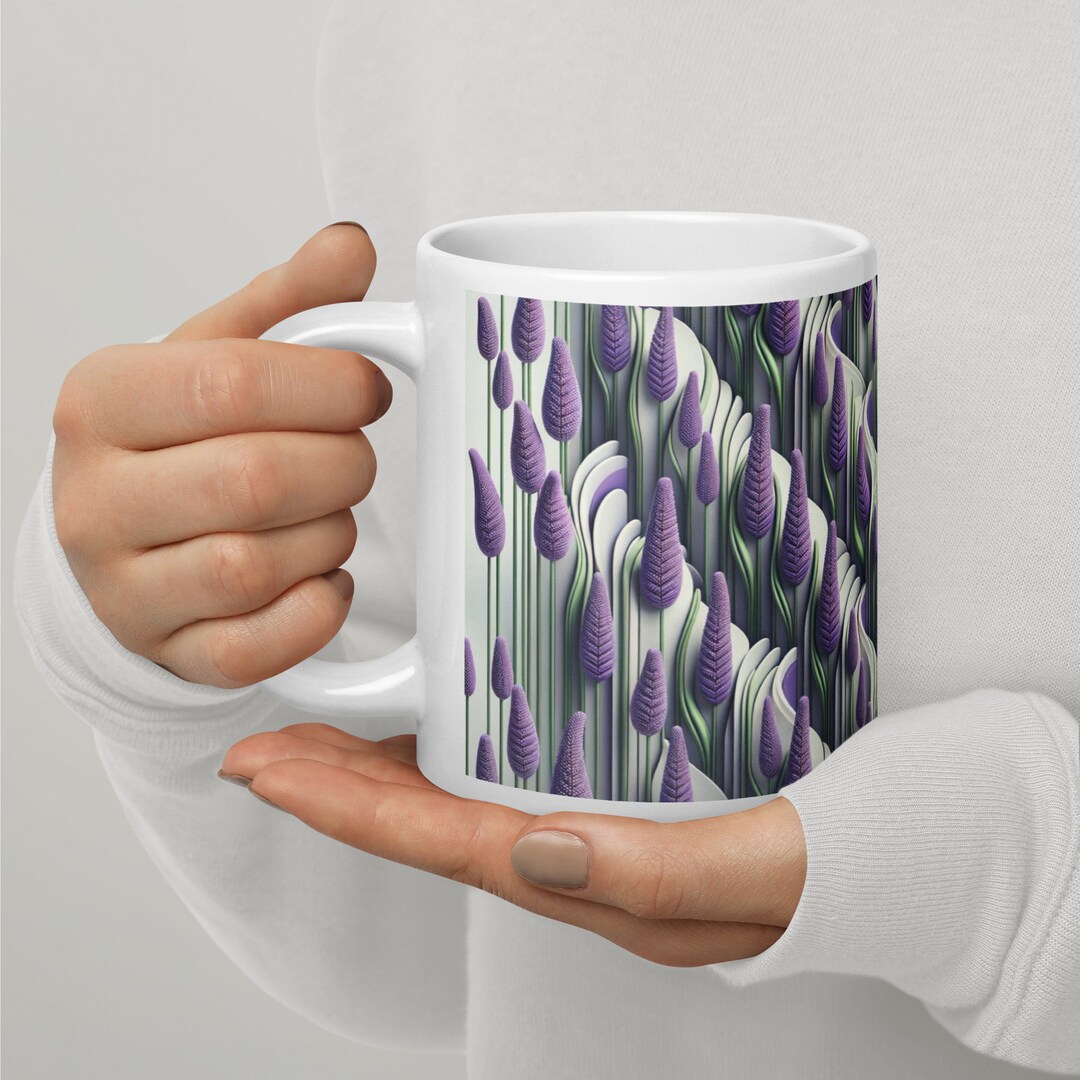 Lavender Coffee Mug, Botanical Ceramic Mug, Floral Ceramic Mug, Glossy ...