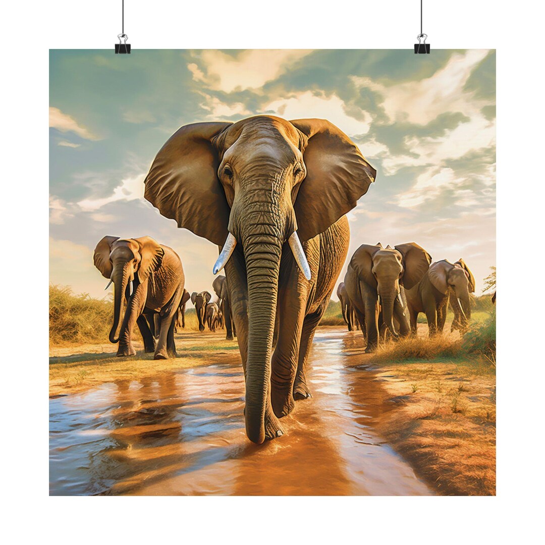 Wildlife Safari Matte Vertical Posters - African Savannah Elephants ...