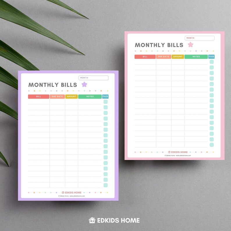 Monthly Bills Tracker Editable, Money Management Worksheet for Kids ...
