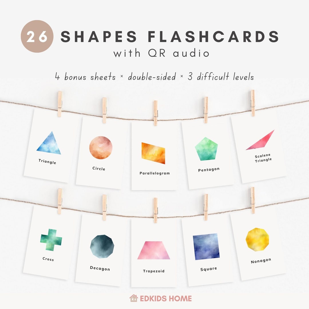 Shape Flashcards, Geometric Bingo Printable, 3 Part Cards, Montessori ...