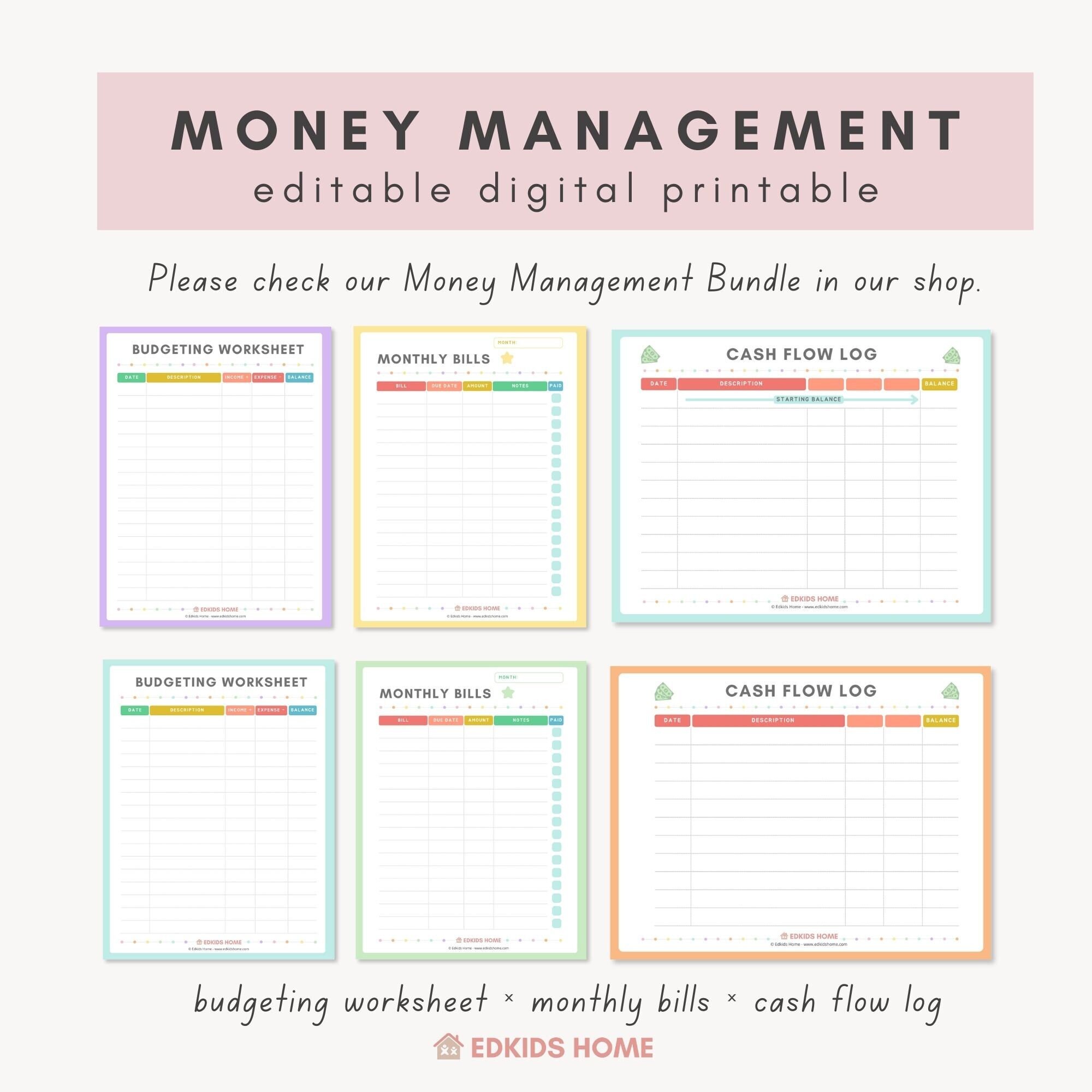 Income and Expense Tracker Printable, Money Management Worksheet for ...