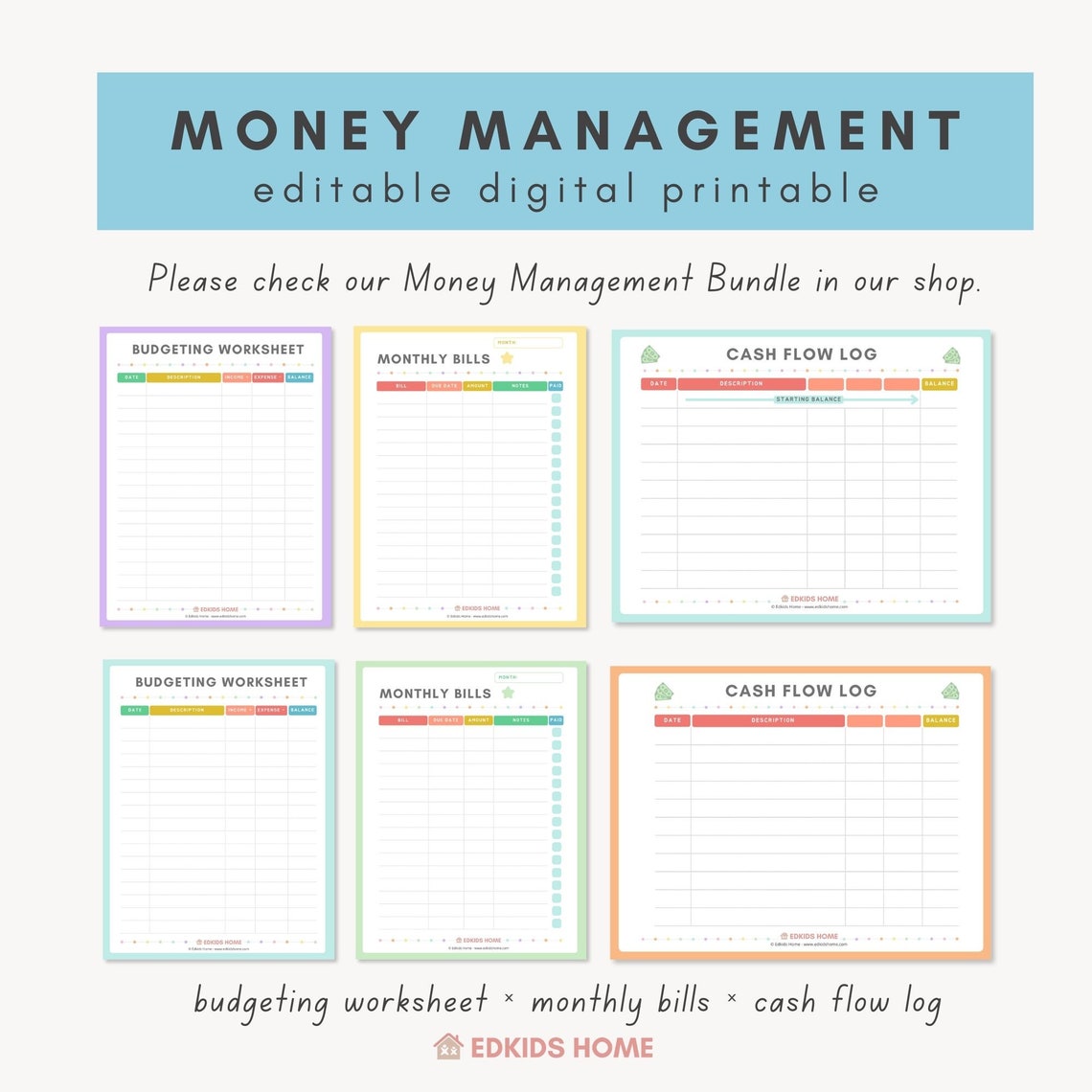 Monthly Bills Tracker Editable, Money Management Worksheet for Kids ...