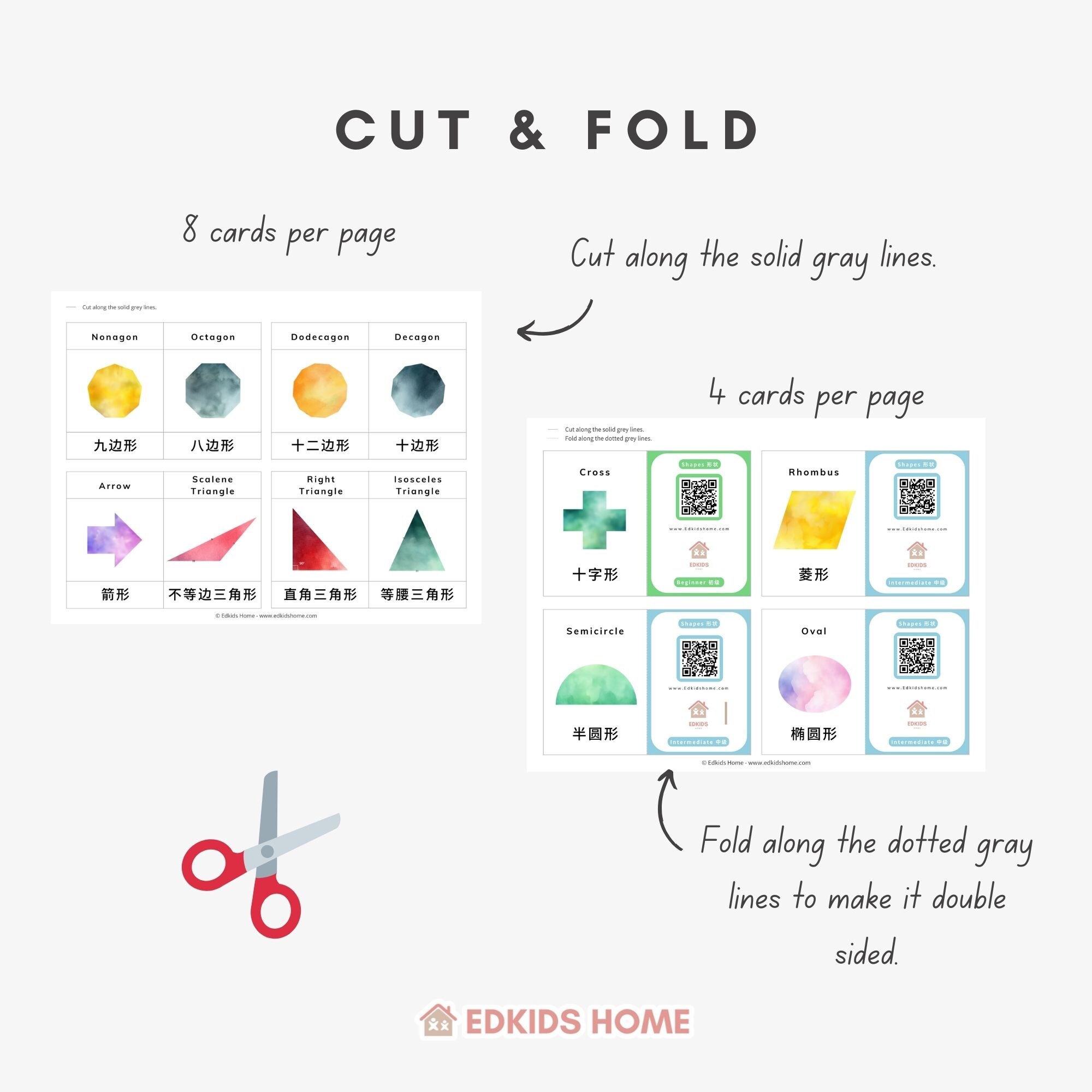 Learn Chinese Language, Shape Flashcards, Geometric Bingo Printable ...