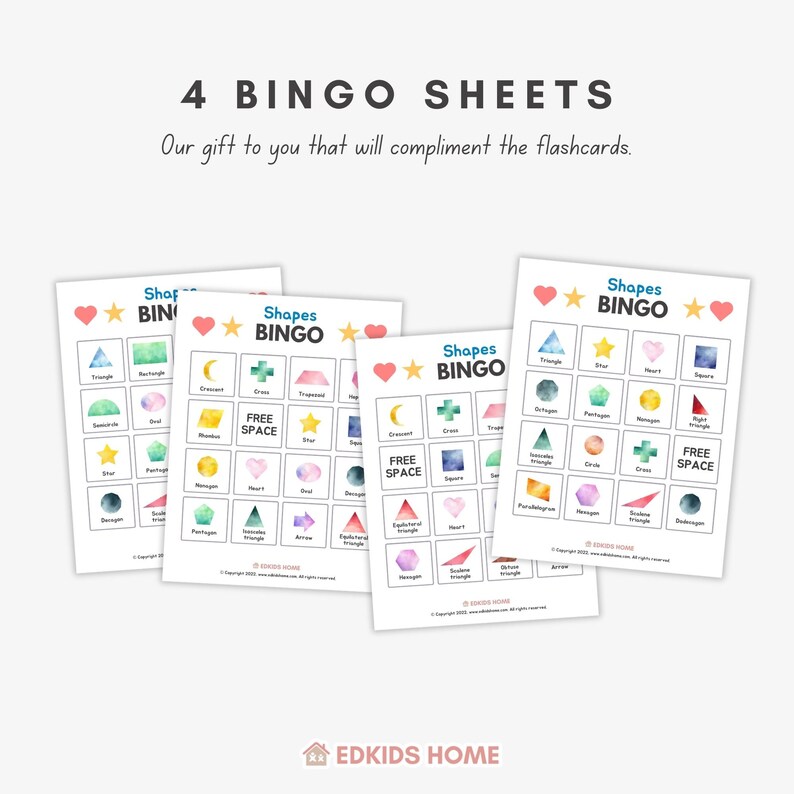 Shape Flashcards, Geometric Bingo Printable, 3 Part Cards, Montessori ...