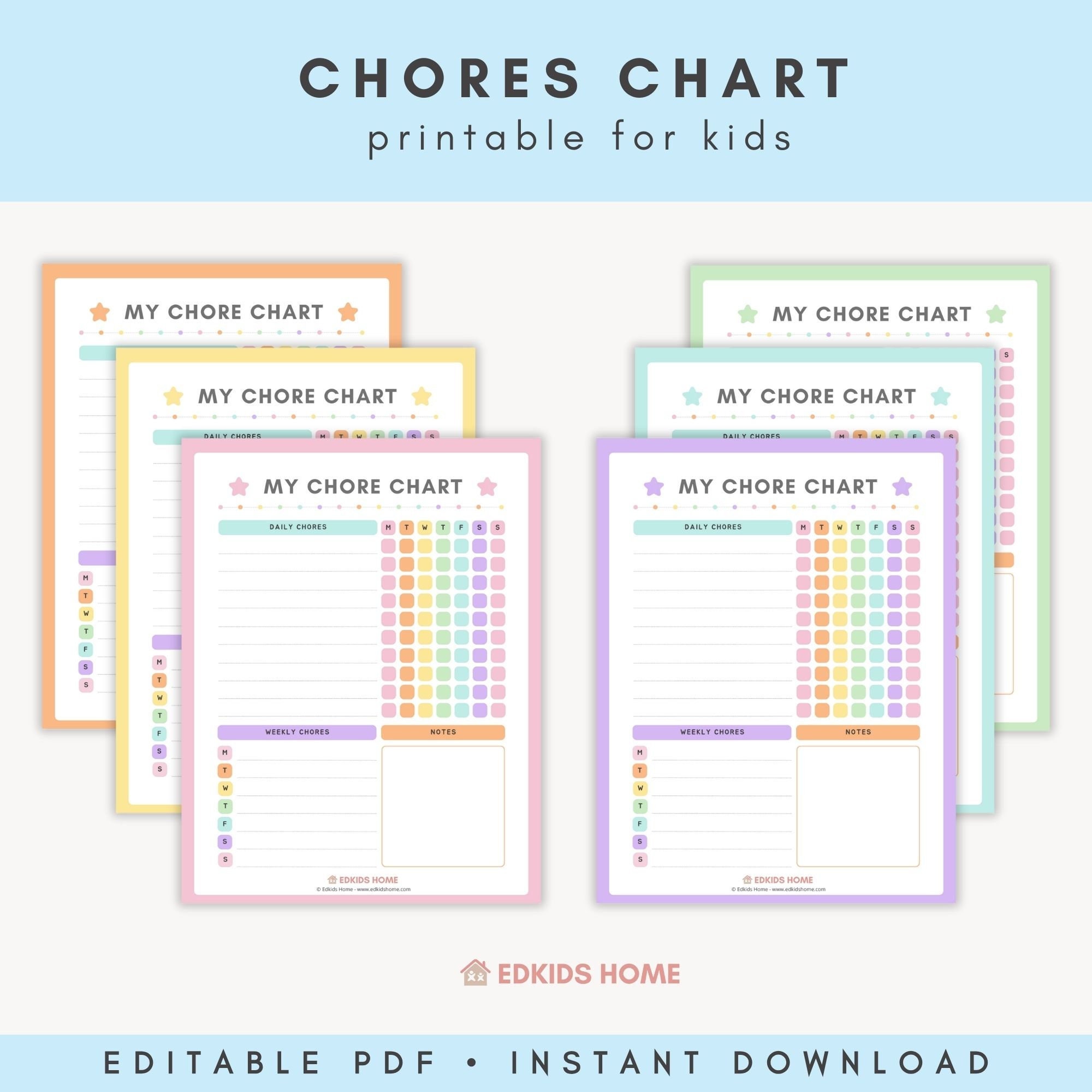 Kids Chores Chart Allowance, Editable Checklist Board, Daily Weekly ...