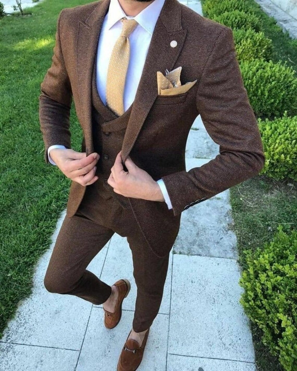 Tweed Brown Wedding Wear Slim Fit Formal Fashion Designer - Etsy