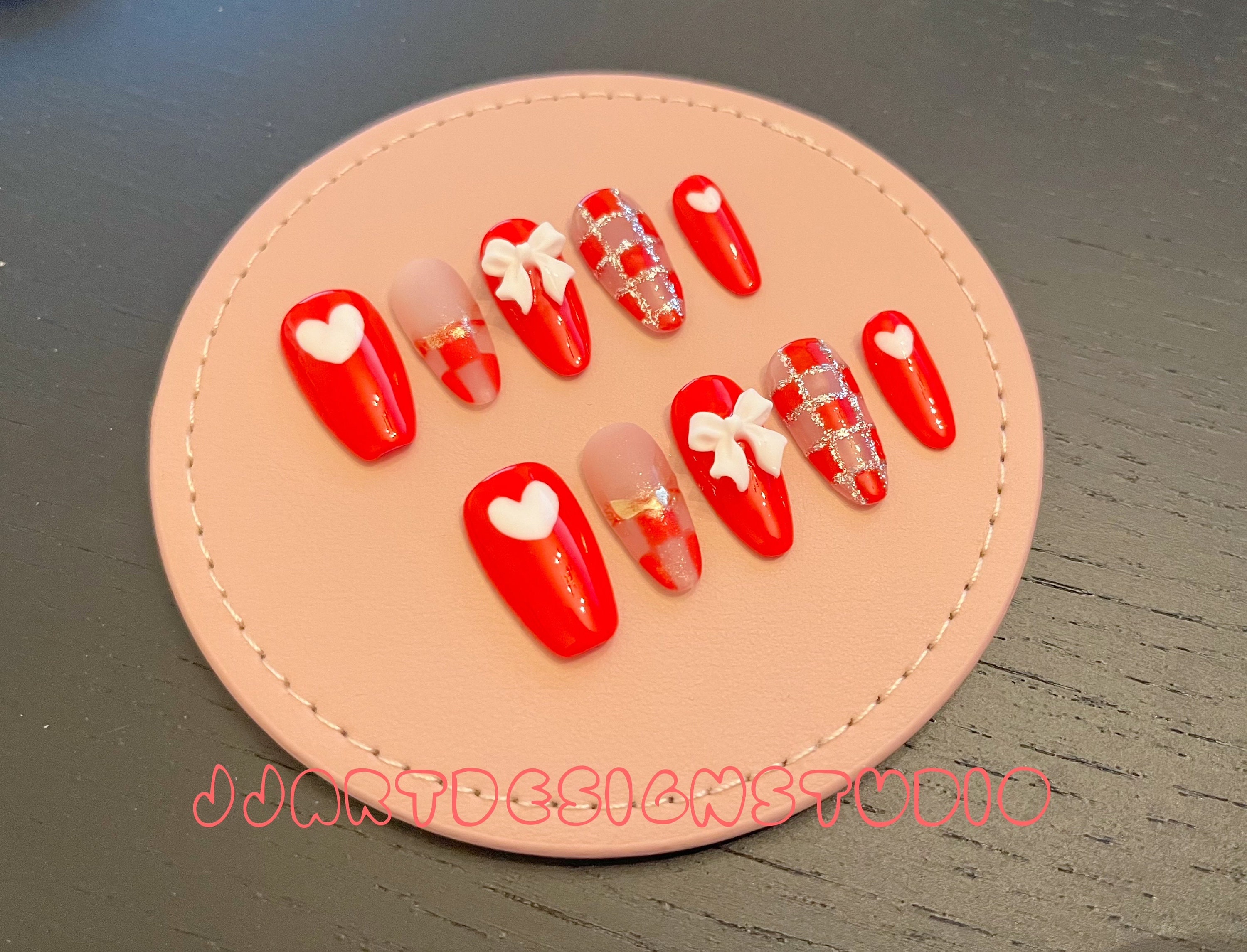 Red Press on Nails Custo Mhandmade Reusable Nails Red Sweet Heart Cute ...