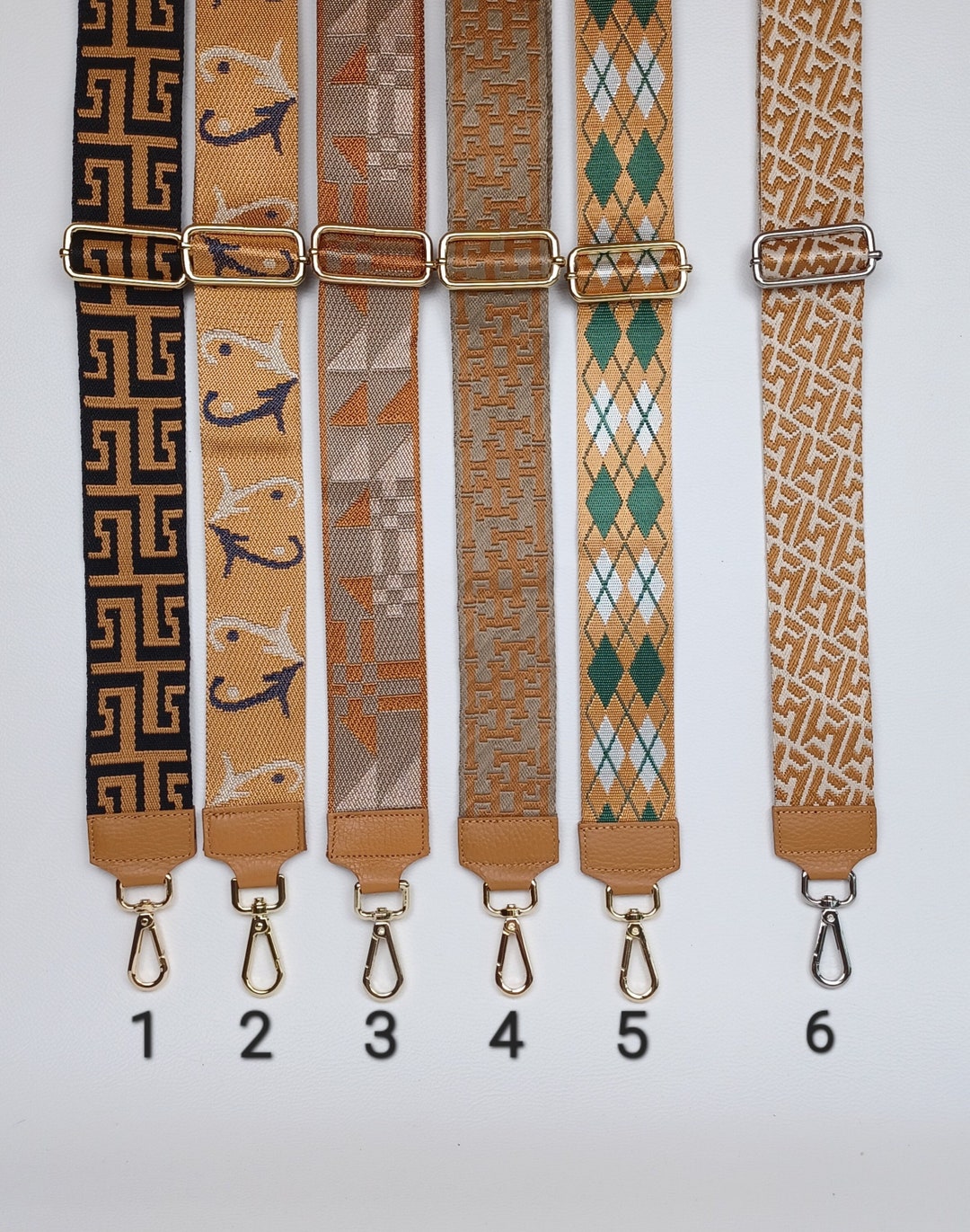 Bag Strap Cognac With Gold and Silver Hardware, Wide Shoulder Strap ...