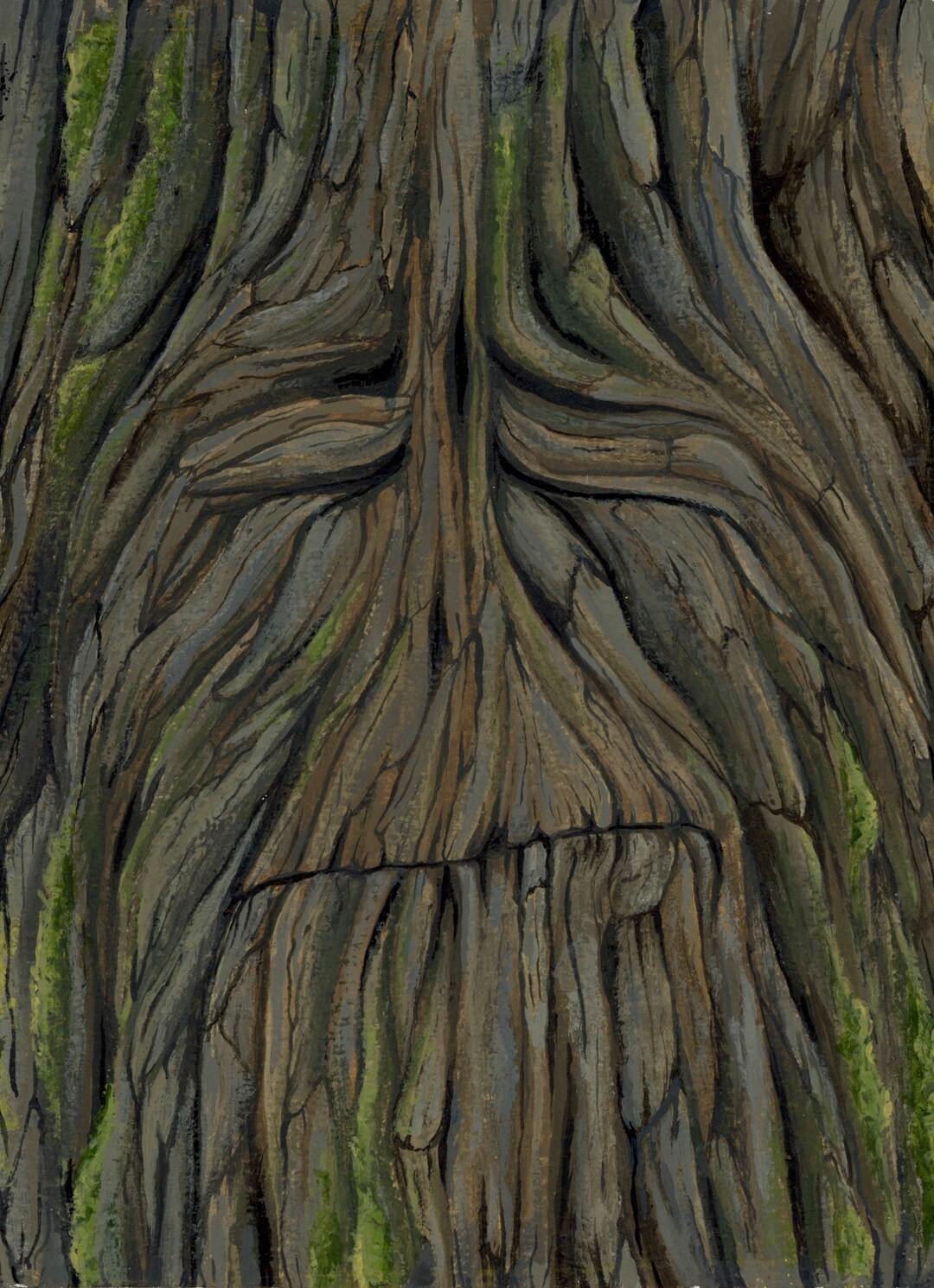 Painting of Tree Bark, a Face is Recognizable. Wall Decoration 13x18 ...