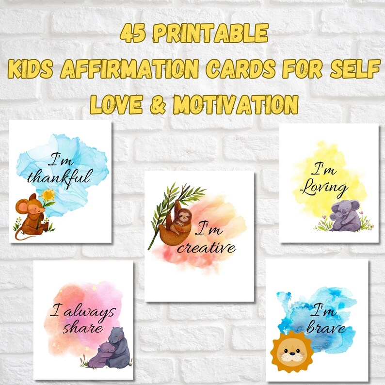 Printable Kids Affirmation Cards Set of 45 Digital Download Cards ...