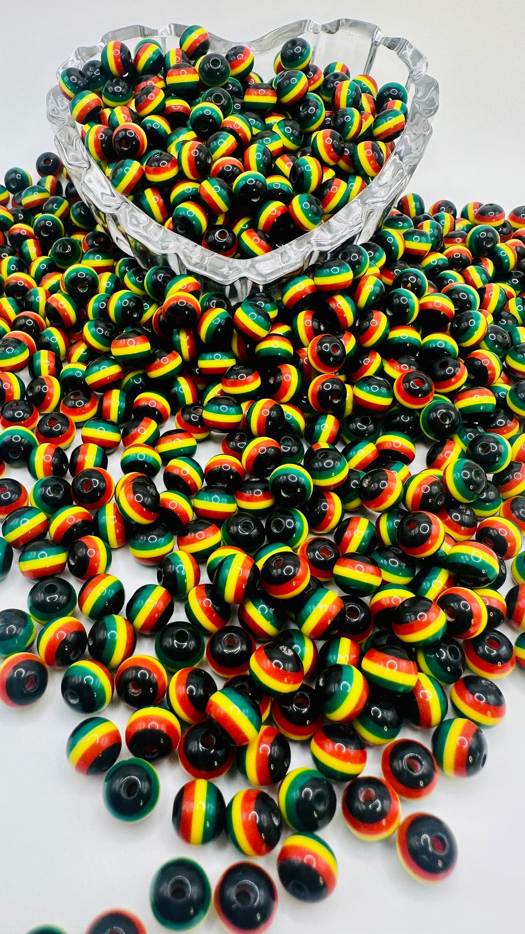 Ghana Jamaica Reggae Stripe Resinbeads, Round, Colorful, 8x7mm, Hole: 1 ...