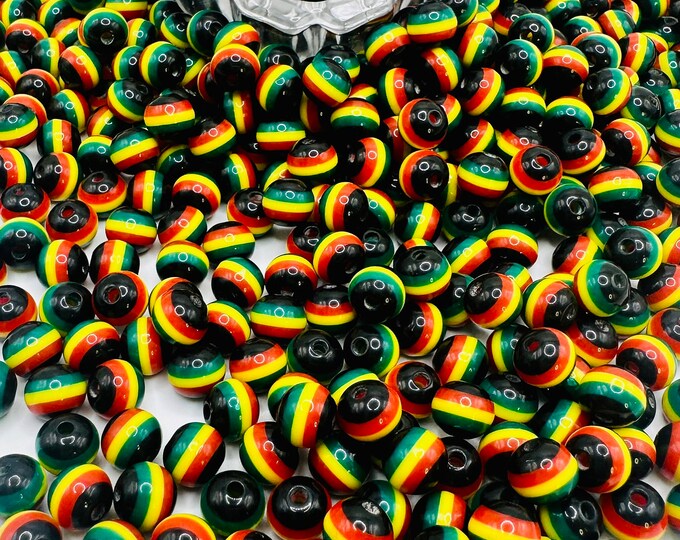 Ghana Jamaica Reggae Stripe Resinbeads, Round, Colorful, 8x7mm, Hole: 1 ...
