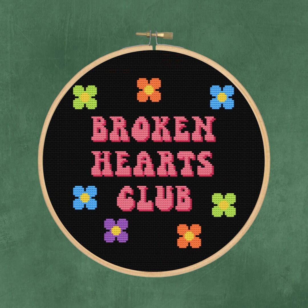 Broken Hearts Club Cross Stitch Pattern, Embroidery Pattern - Etsy