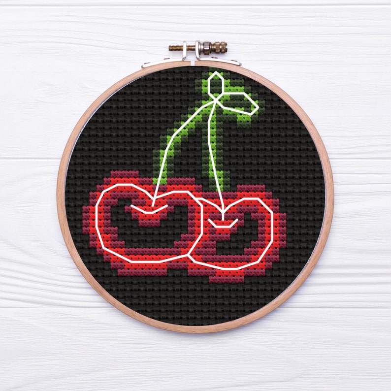 Neon Cherries Cross Stitch Pattern Embroidery Pattern - Etsy