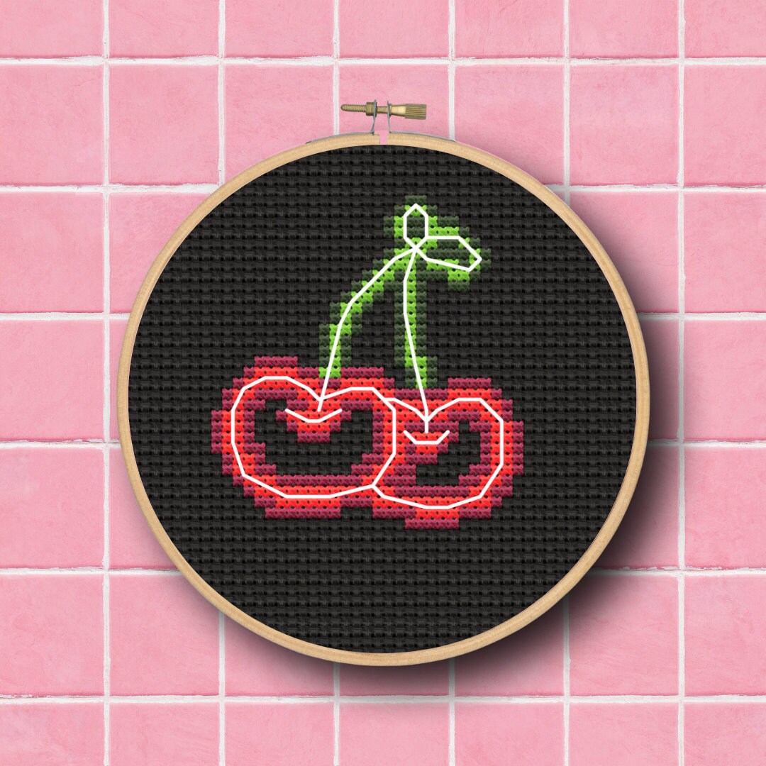 Neon Cherries Cross Stitch Pattern, Embroidery Pattern - Etsy