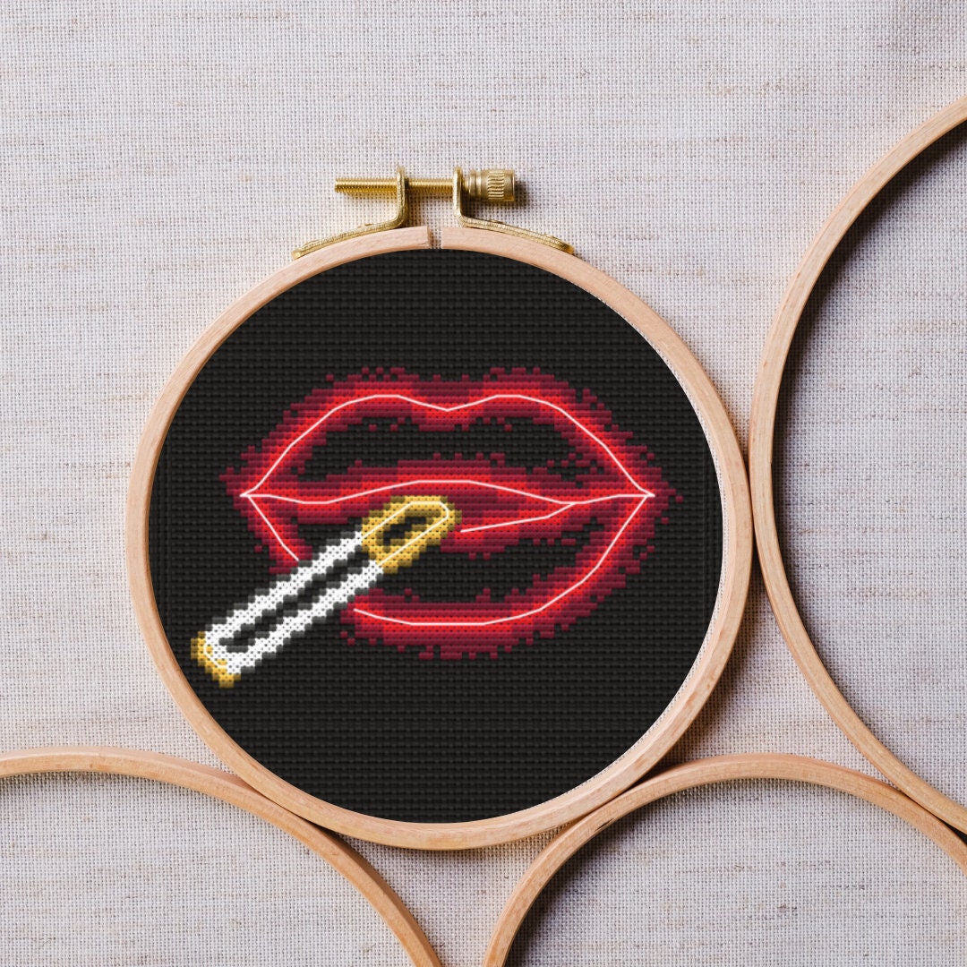 Neon Lips Cross Stitch Pattern, Embroidery Pattern - Etsy