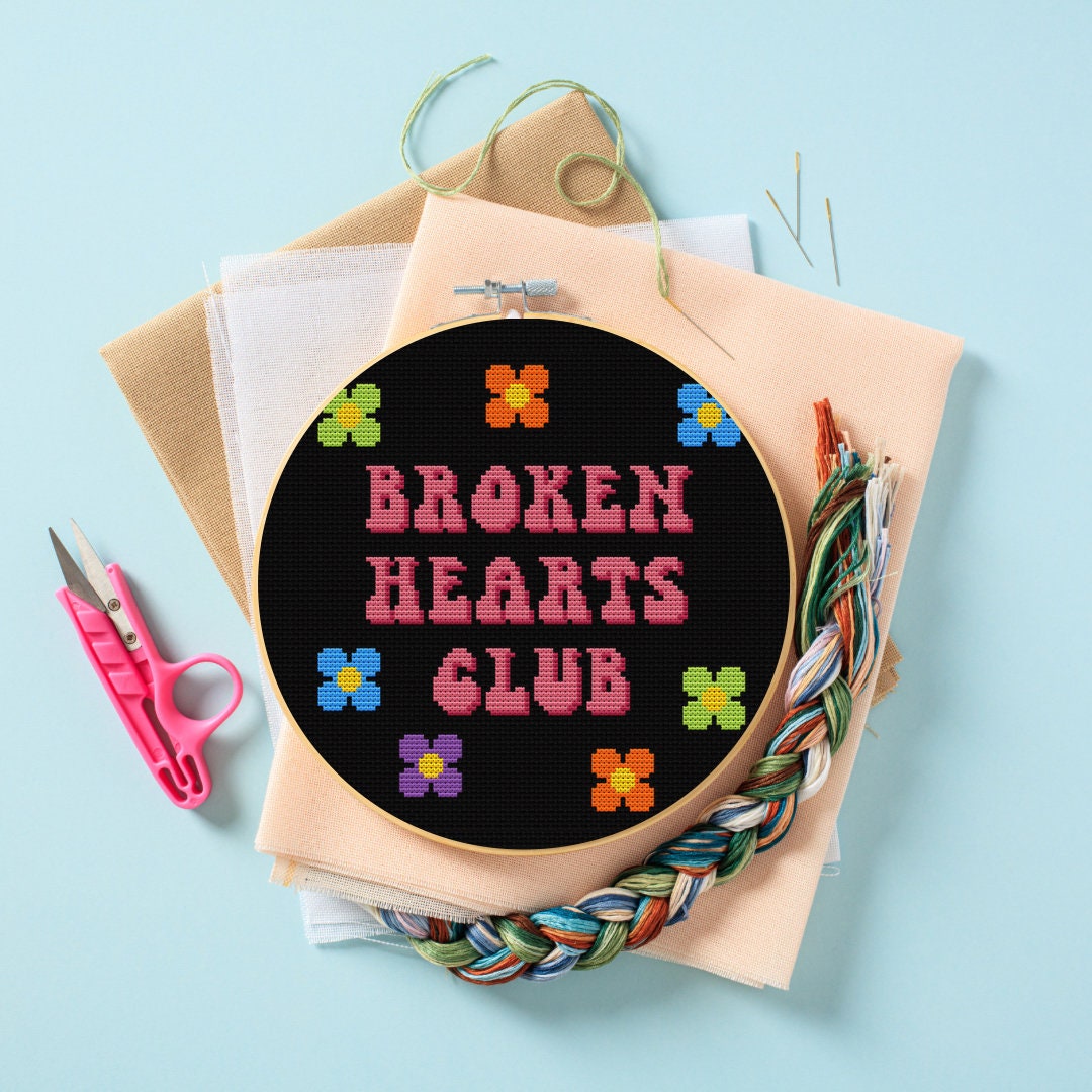 Broken Hearts Club Cross Stitch Pattern, Embroidery Pattern - Etsy