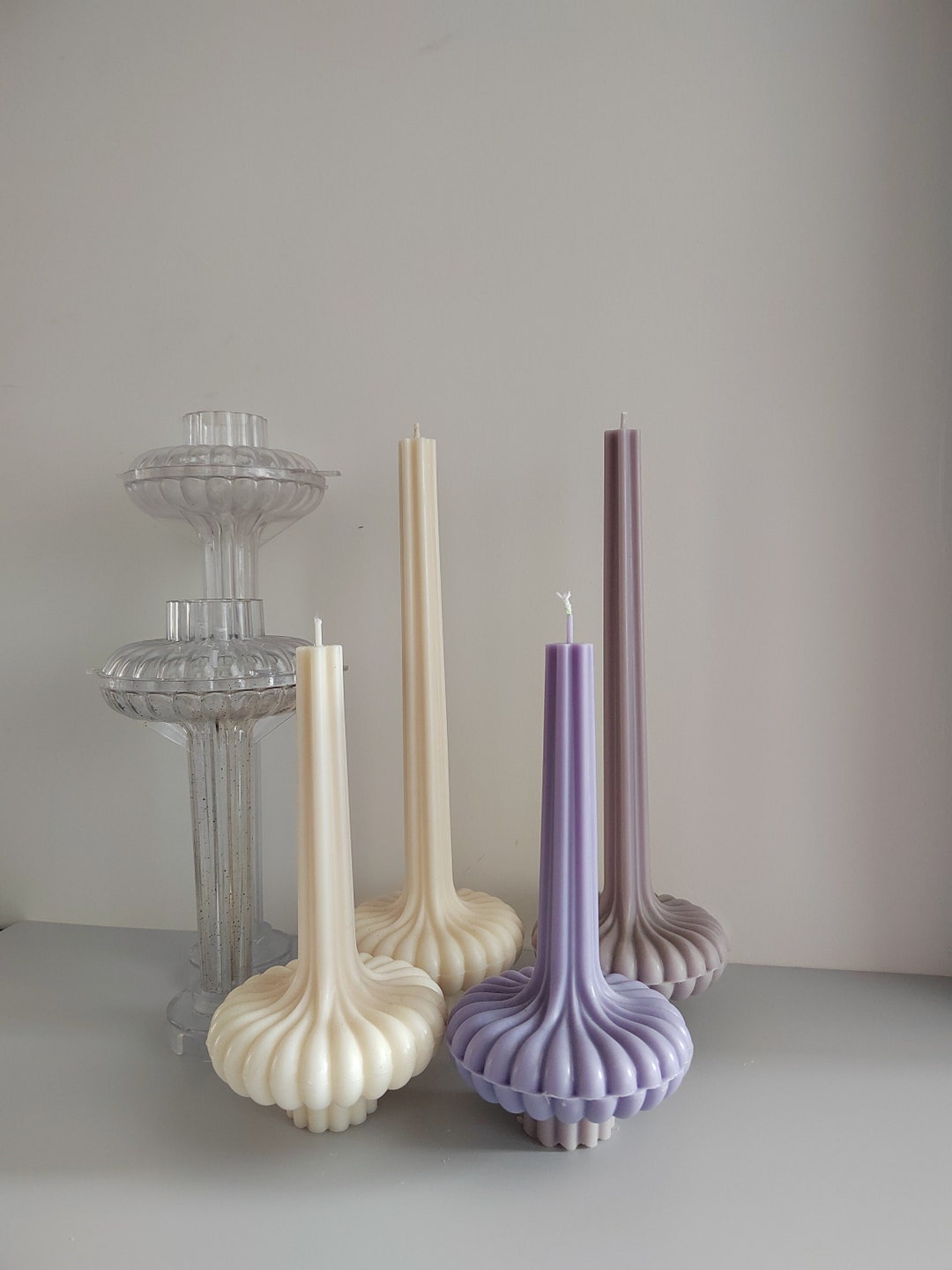 DIY Unique Aesthetic Ribbed Taper Pillar Candle Mold,tall Striped Soy ...