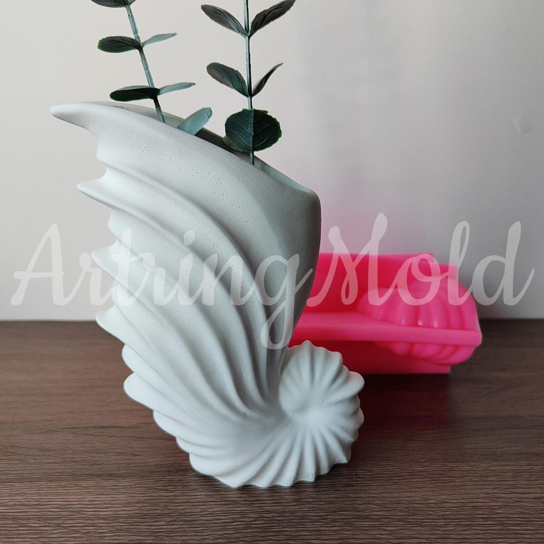 3D Large Conch Shaped Vase Epoxy Resin Silicone Mold Shell Conch Vase ...