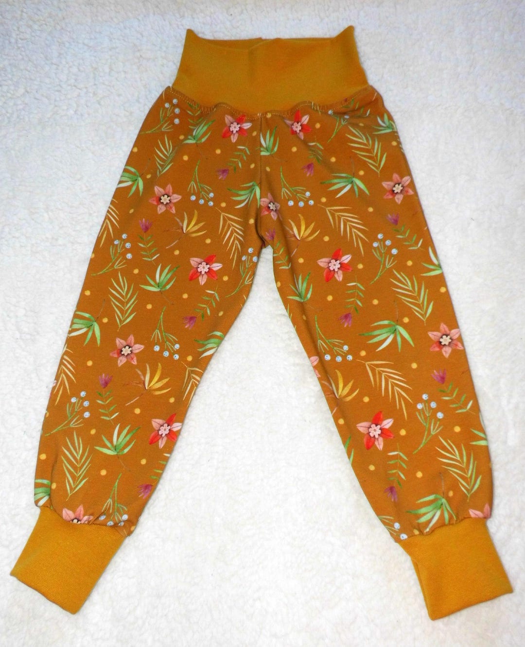 Pants Grow-along Pants Floral Pattern Flowers Mustard Yellow - Etsy