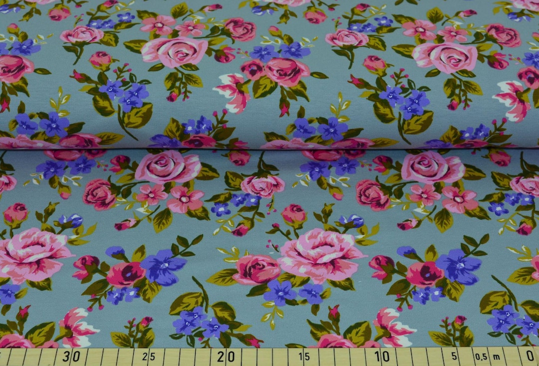 French Terry Sweat Fabric Stretch Sweat Rose Blossoms Grey - Etsy