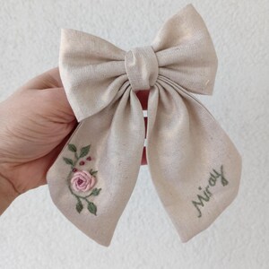 Custom Name and Flower Initial Hand Embroidered Hair Bow, Bows for ...