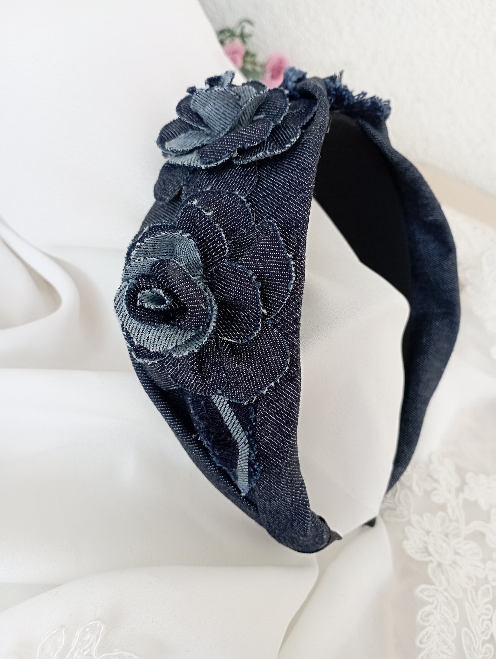 3D Floral Hair Crown, Denim Crown, Floral Headband for Women, Stylish ...