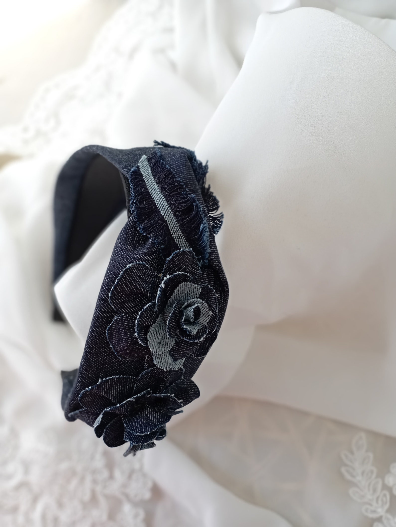 3D Floral Hair Crown, Denim Crown, Floral Headband for Women, Stylish ...