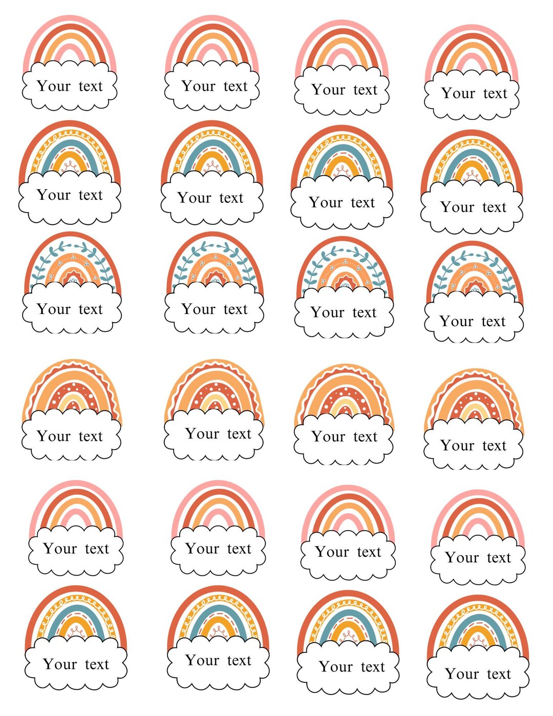 24 Boho Rainbow Stick-on Personalized Label, School Labels. Waterproof ...
