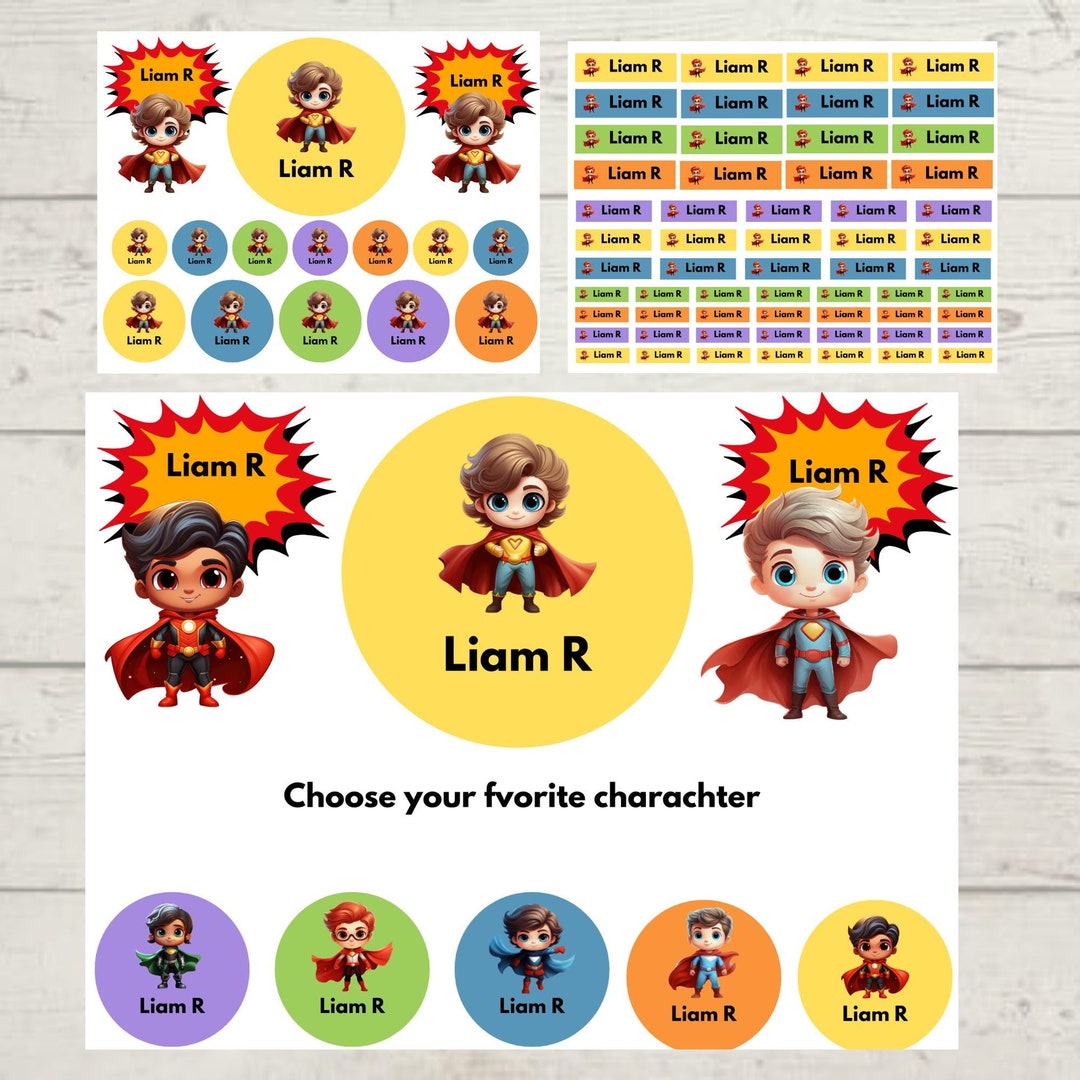Super Hero Name Labels School Pagage ,waterproof,personalized ,daycare ...