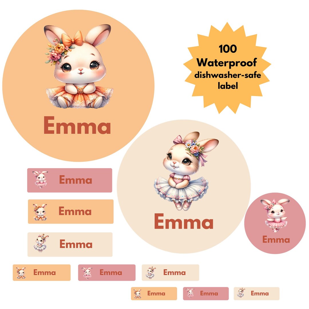 Ballerina Bunny Waterproof Labels Custom Labels Kid Name Labels ...
