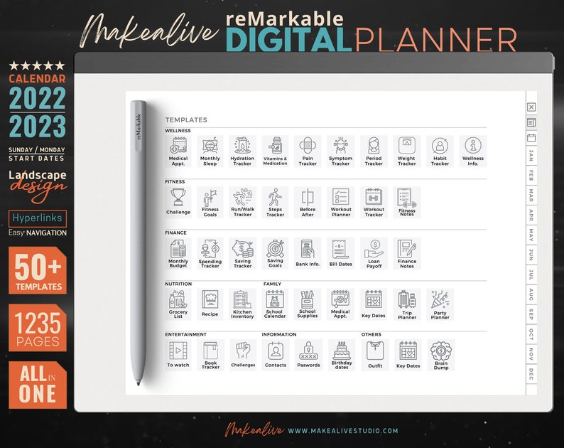 Remarkable 2 Template Calendar 2023 2022 All In One Etsy New Zealand