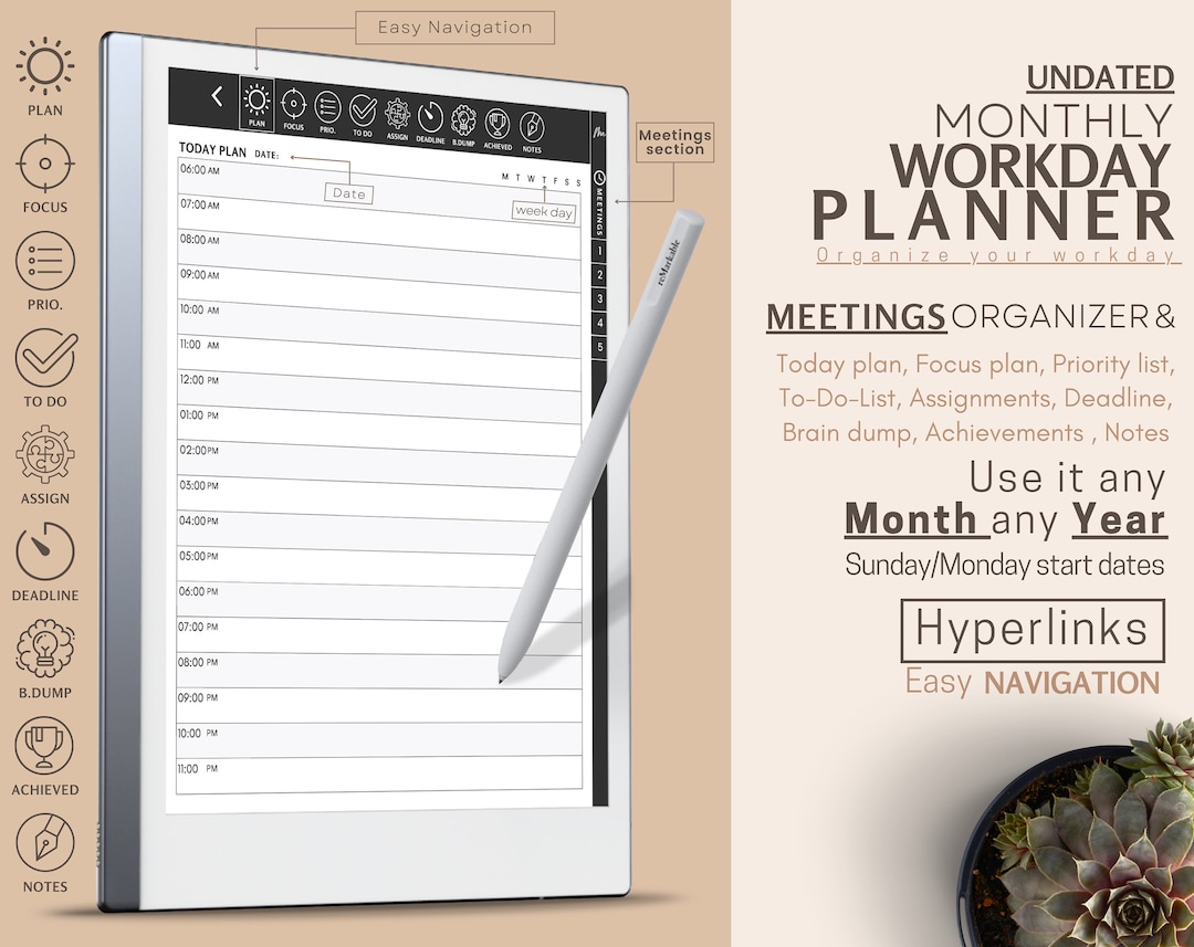 Remarkable Template Monthly Workday Planner Digital - Etsy