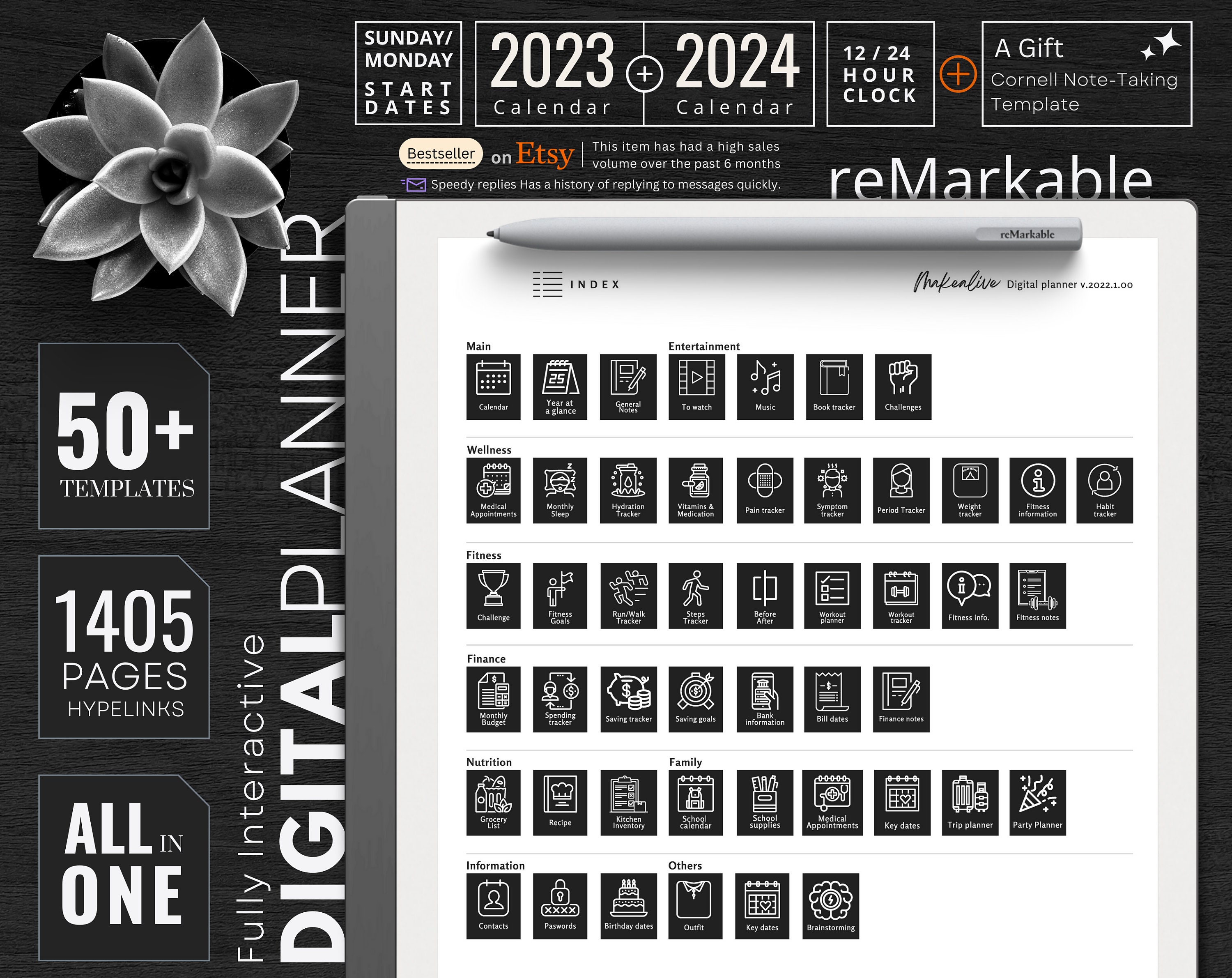 Remarkable Template 2023 2024 All In One Digital Planner Daily 