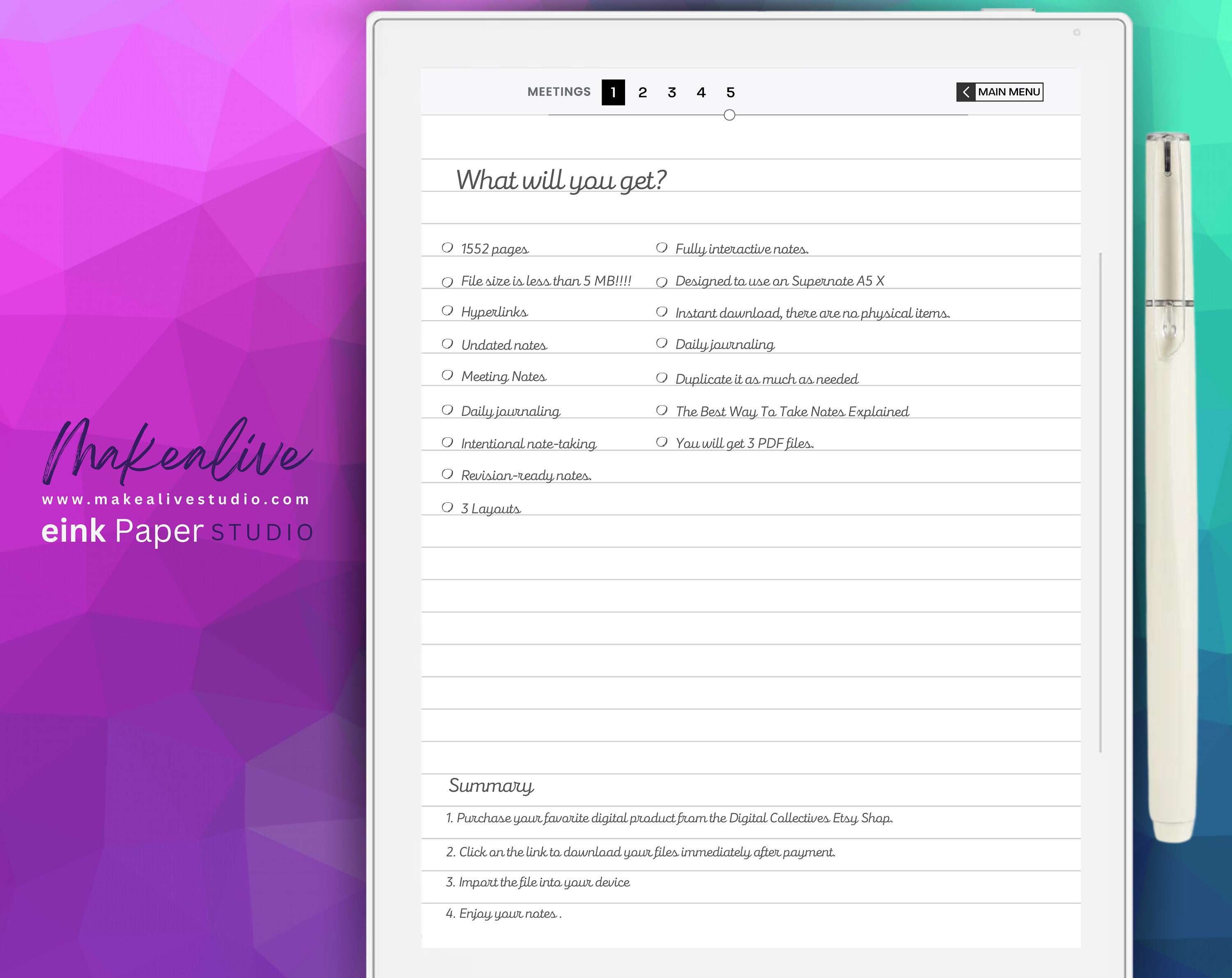 Supernote A5 X Meeting Notes Taking Template Eink Digital Planner Daily ...