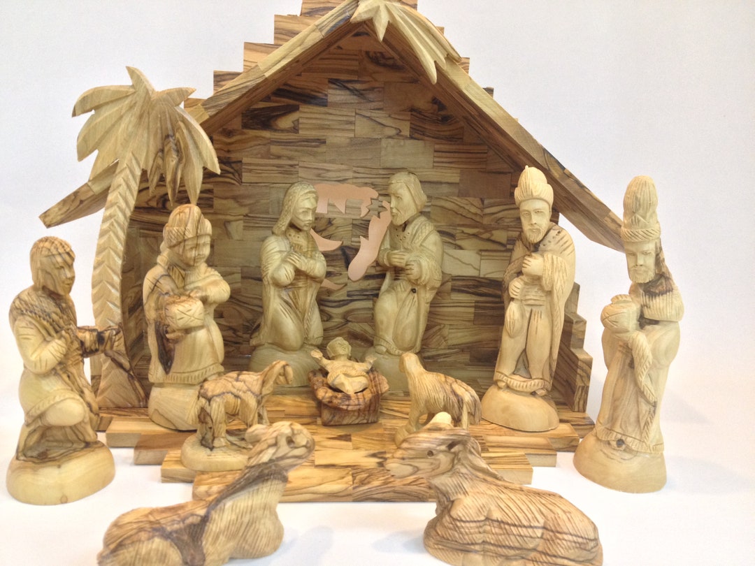 Olive Wood Nativity Set -medium Size Detailed - Etsy