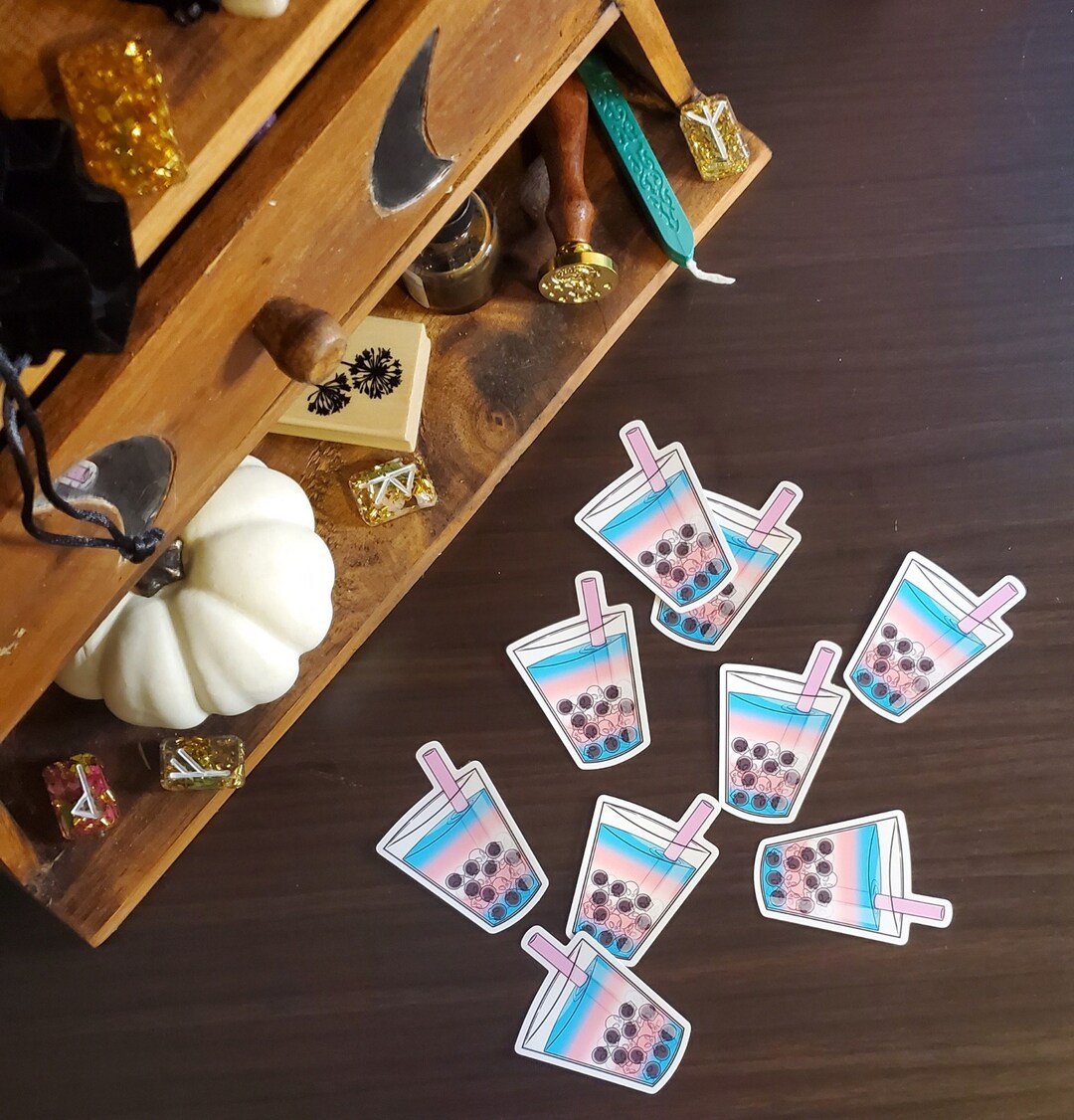 Trans Flag Boba Tea Vinyl Sticker - Etsy