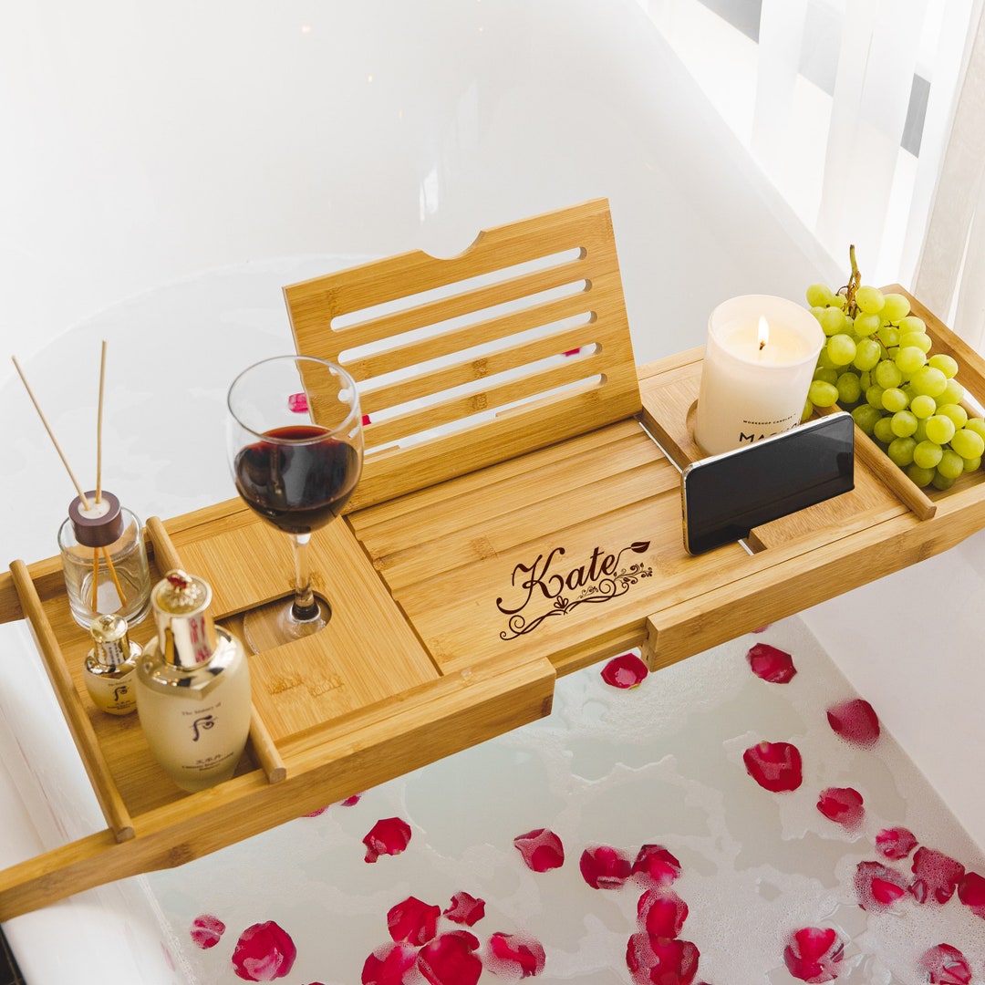 Personalised Bath Trays Custom Engraved Bamboo Bathtub Caddy - Etsy