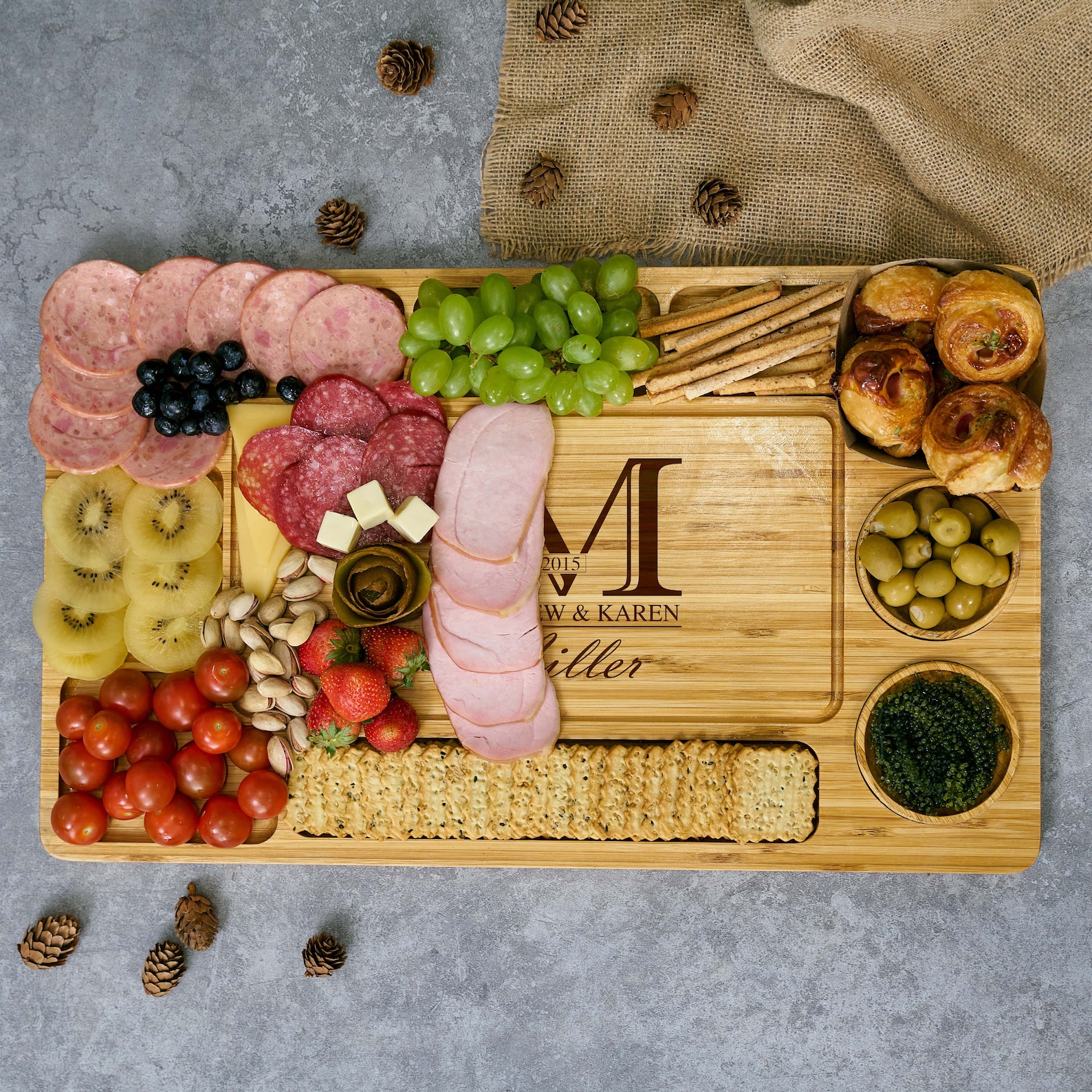 Personalised Bamboo Cheese Board With Condiment Bowls - Etsy