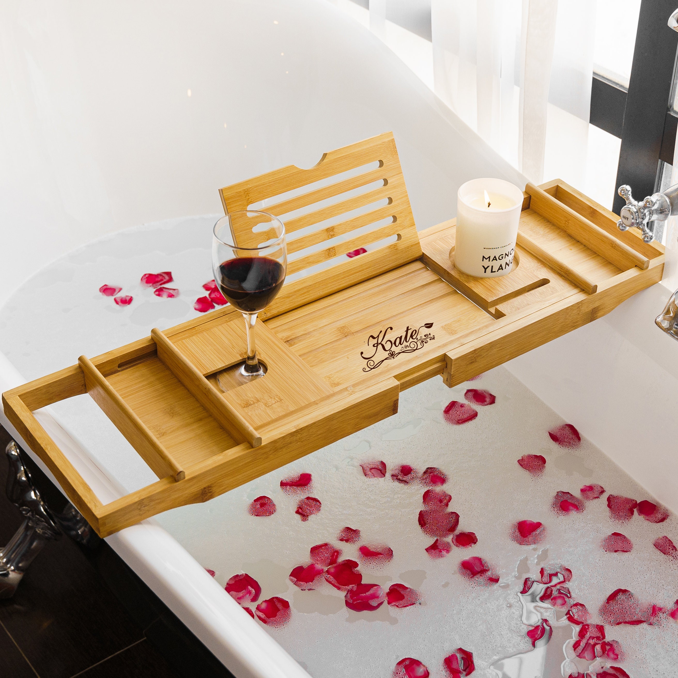 Personalised Bath Trays Custom Engraved Bamboo Bathtub Caddy - Etsy
