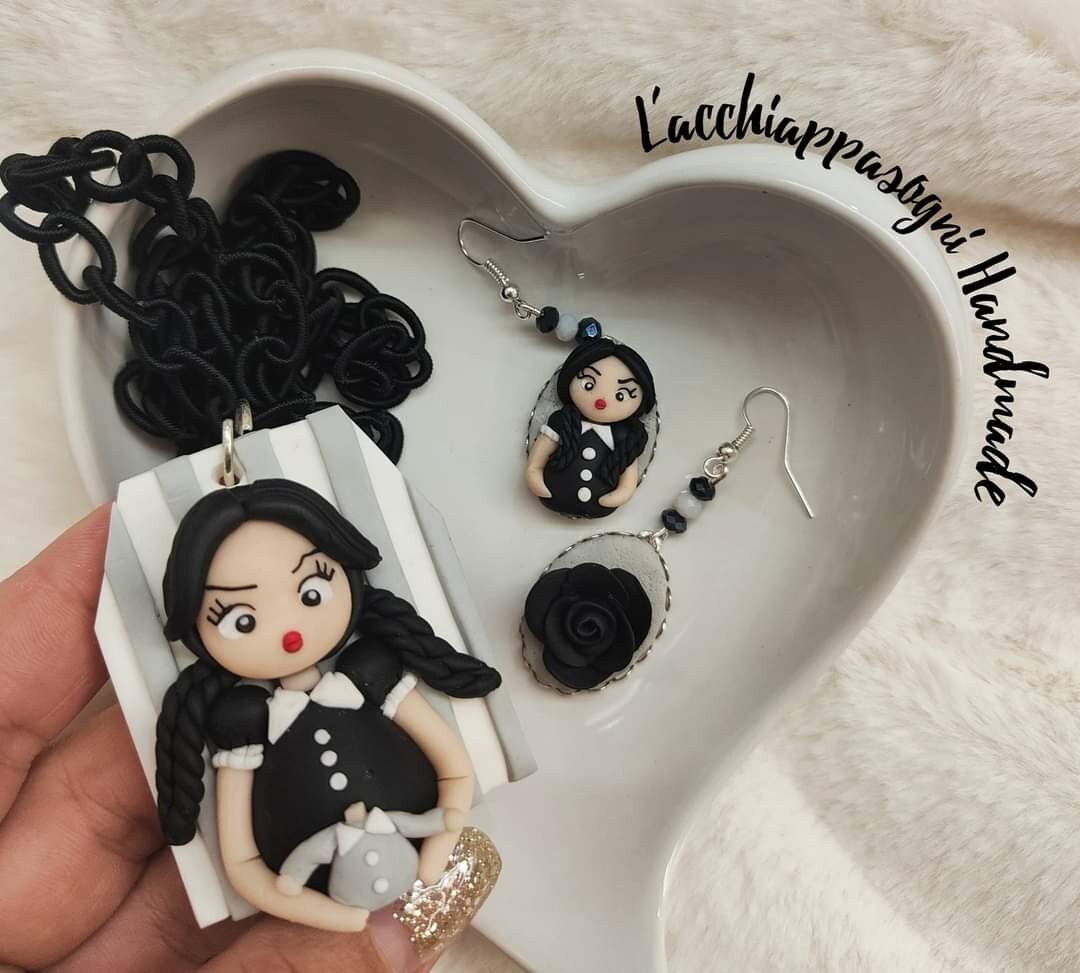 Wednesday Addams Necklace Earrings Set - Etsy