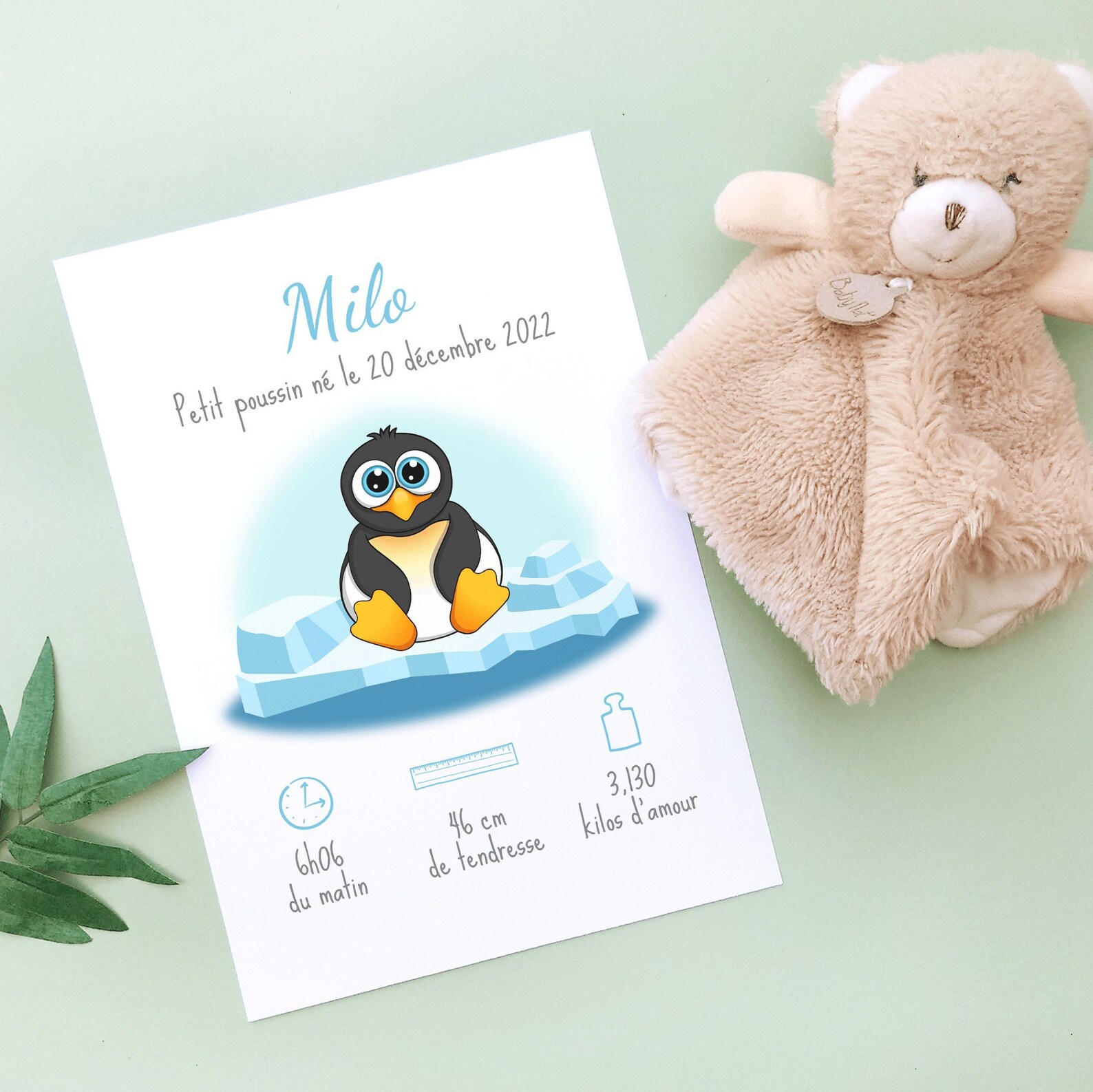 Personalized Penguin on Iceberg Birth Print, Baby Name Frame, Nursery ...