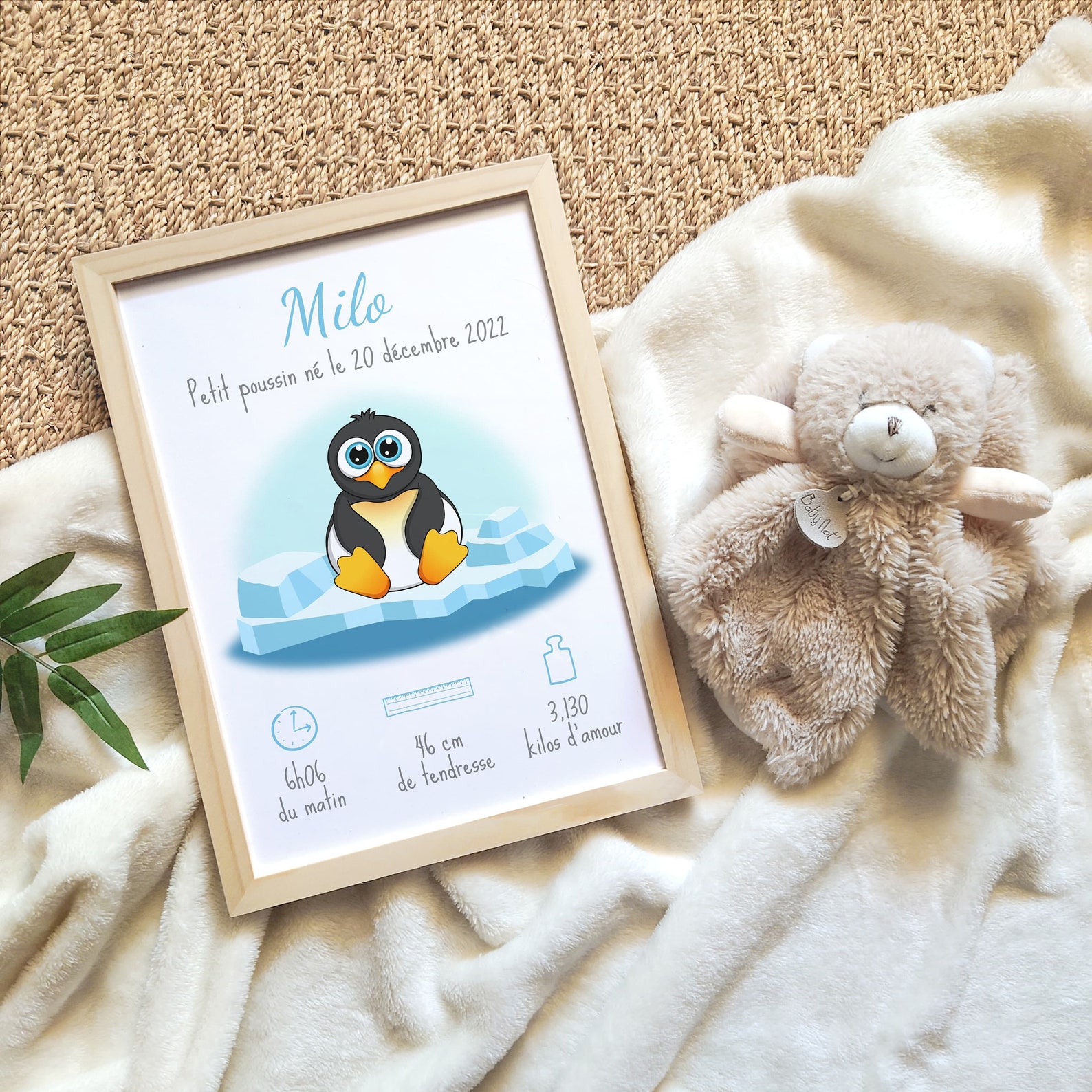 Personalized Penguin on Iceberg Birth Print, Baby Name Frame, Nursery ...